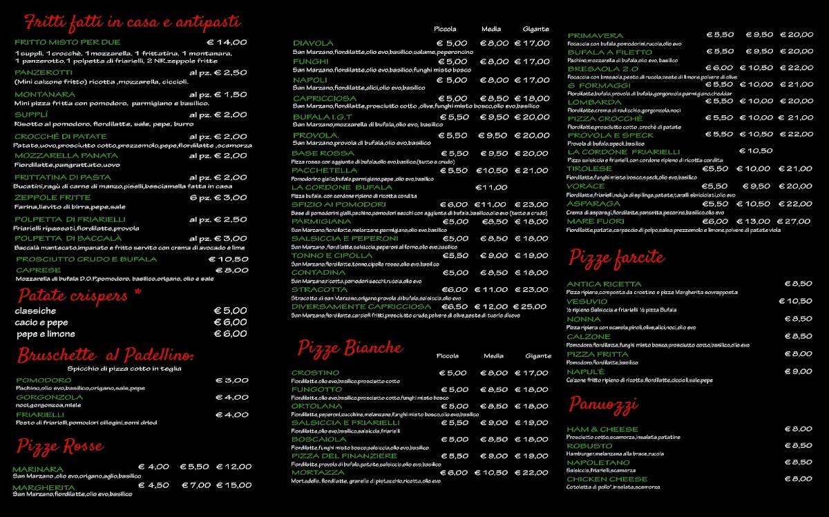 Menu au Antica Ricetta restaurant, Rome