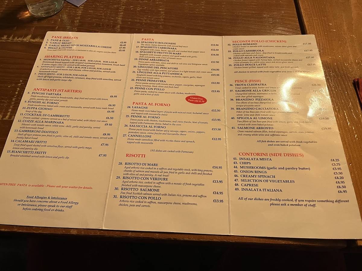 Menu at Antica Roma restaurant, Calne, 2 High St