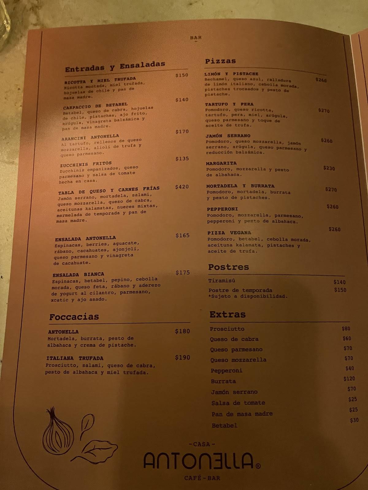 Carta de Antonella Café - Bar Restaurante Mérida Yucatán, Merida
