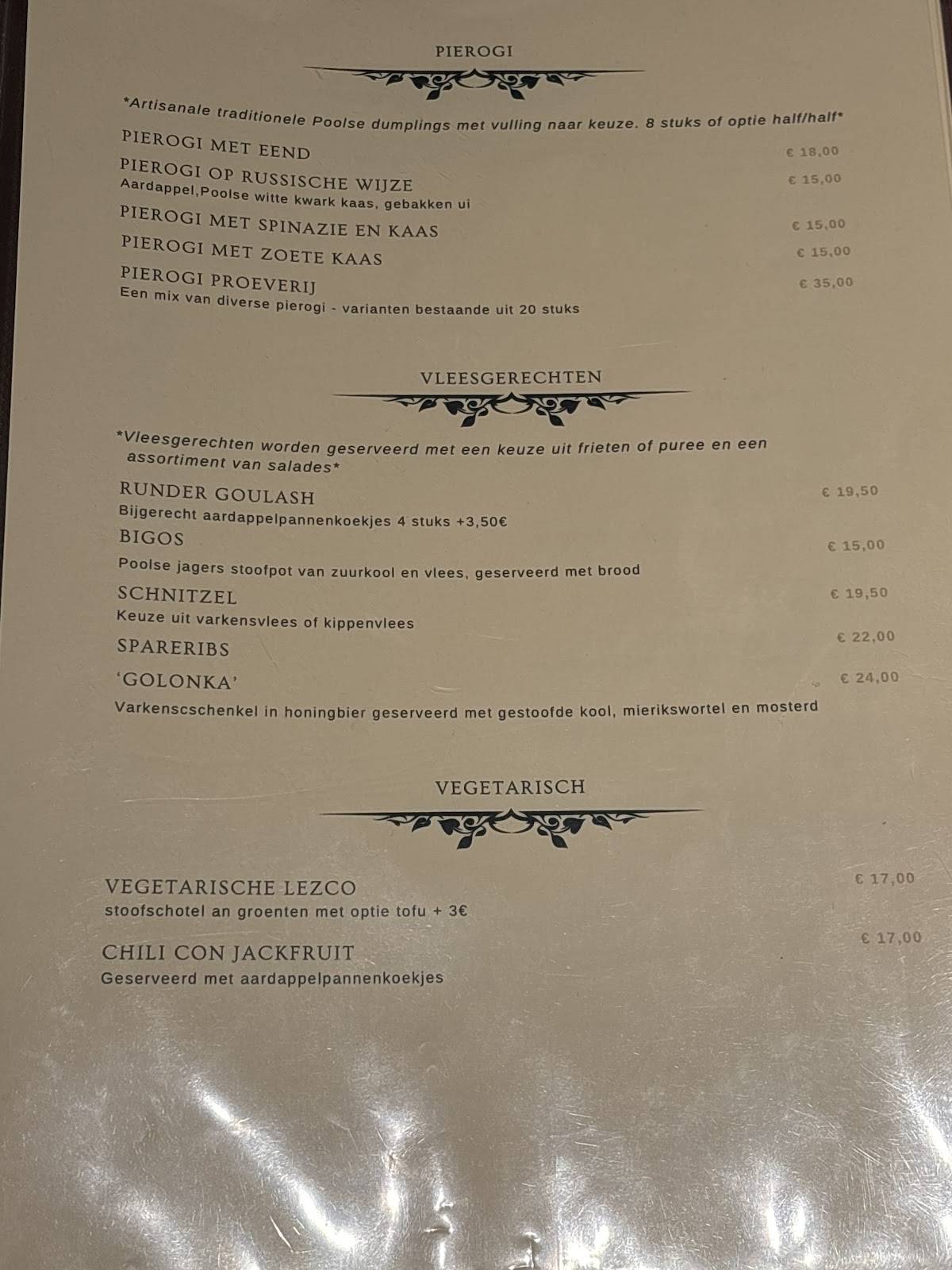 Menu at Victoria, Antwerp