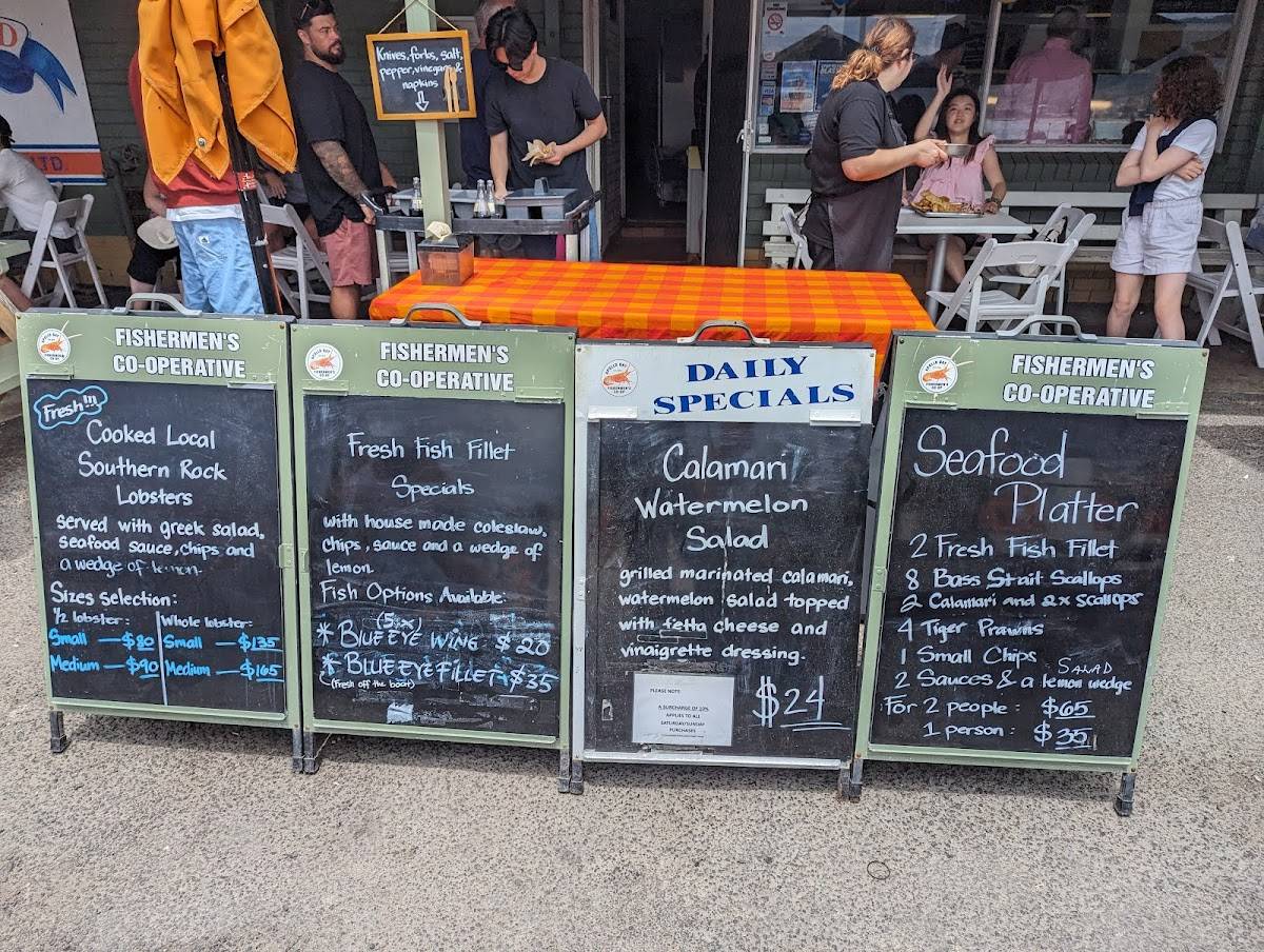 Menu at Apollo Bay Fishermen's Co-Op restaurant, Apollo Bay