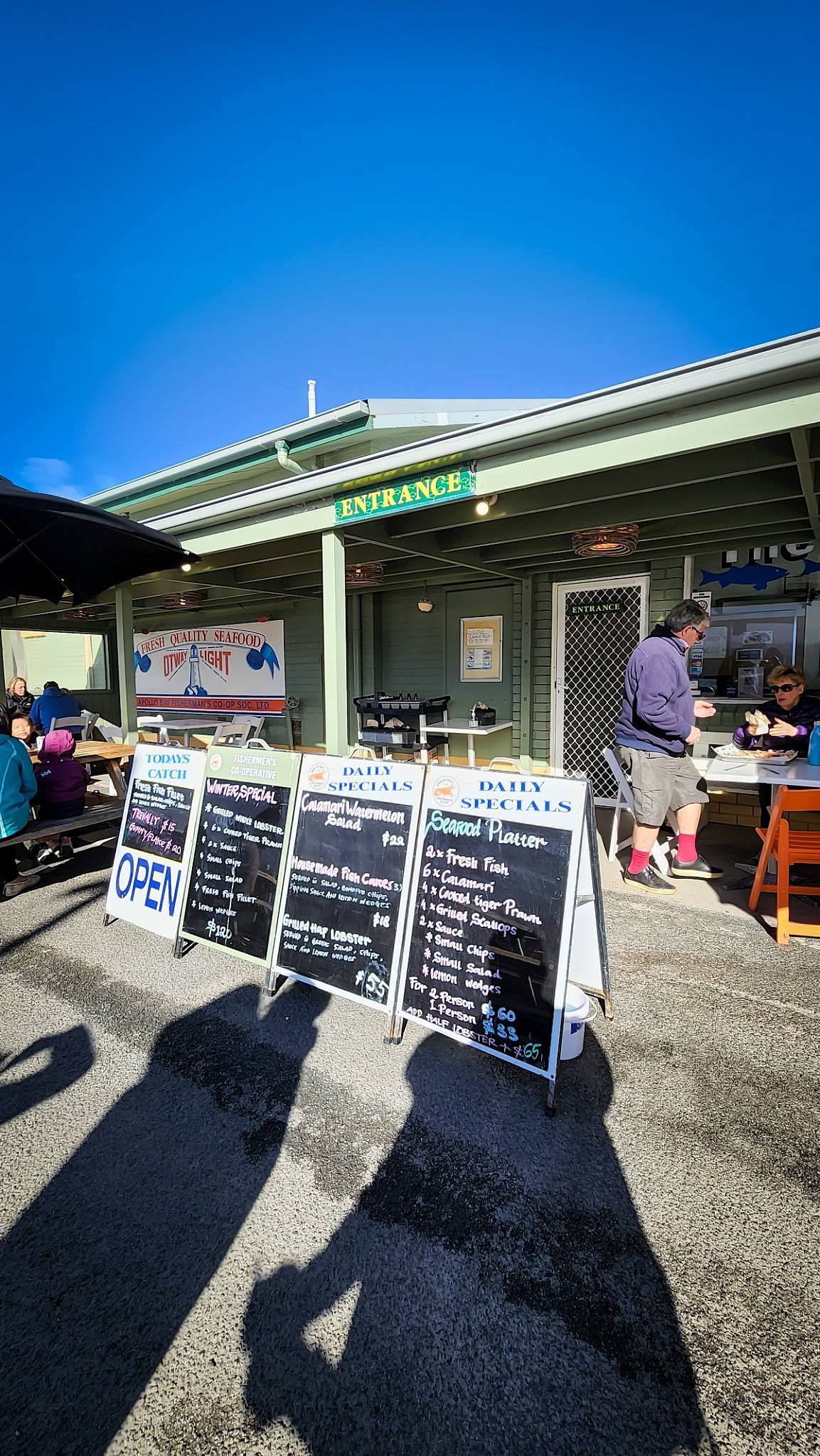 Menu at Apollo Bay Fishermen's Co-Op restaurant, Apollo Bay