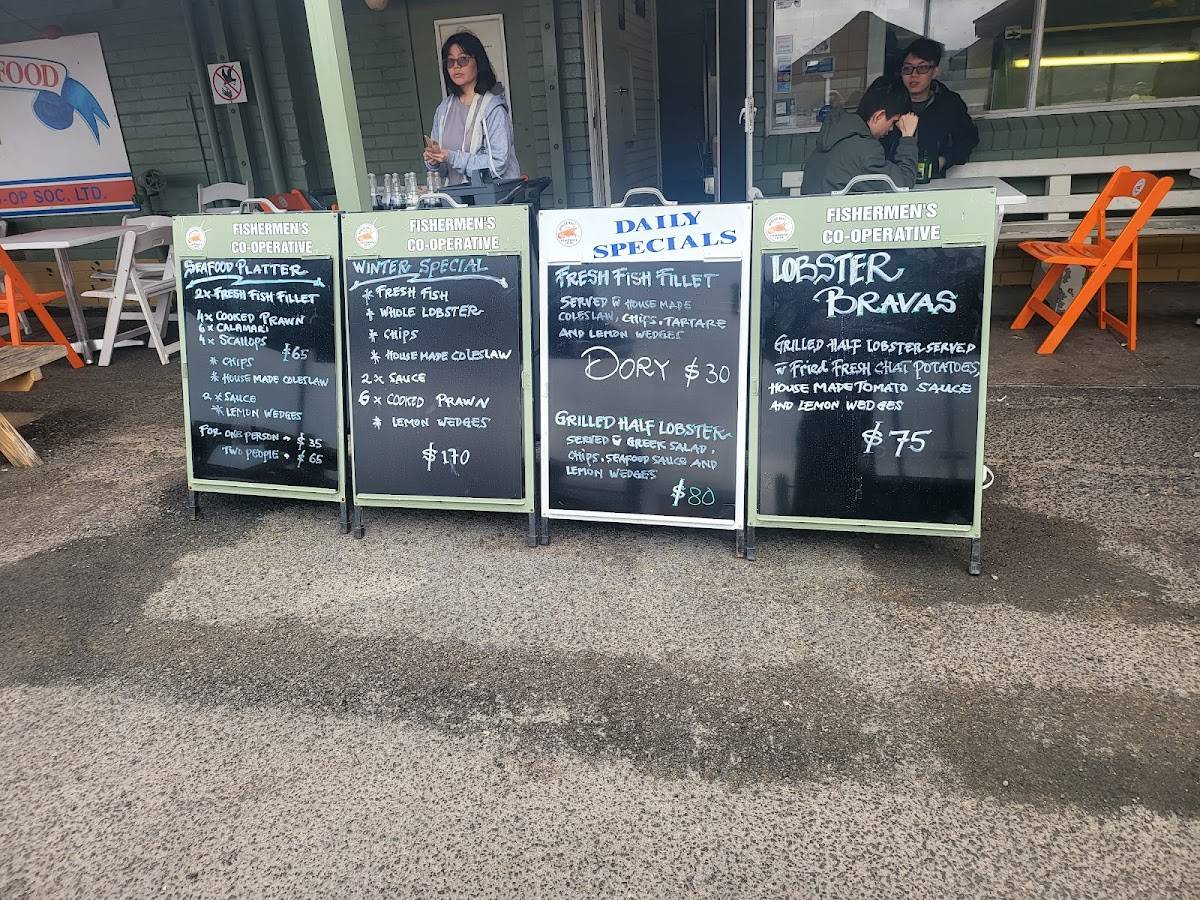 Menu at Apollo Bay Fishermen's Co-Op restaurant, Apollo Bay
