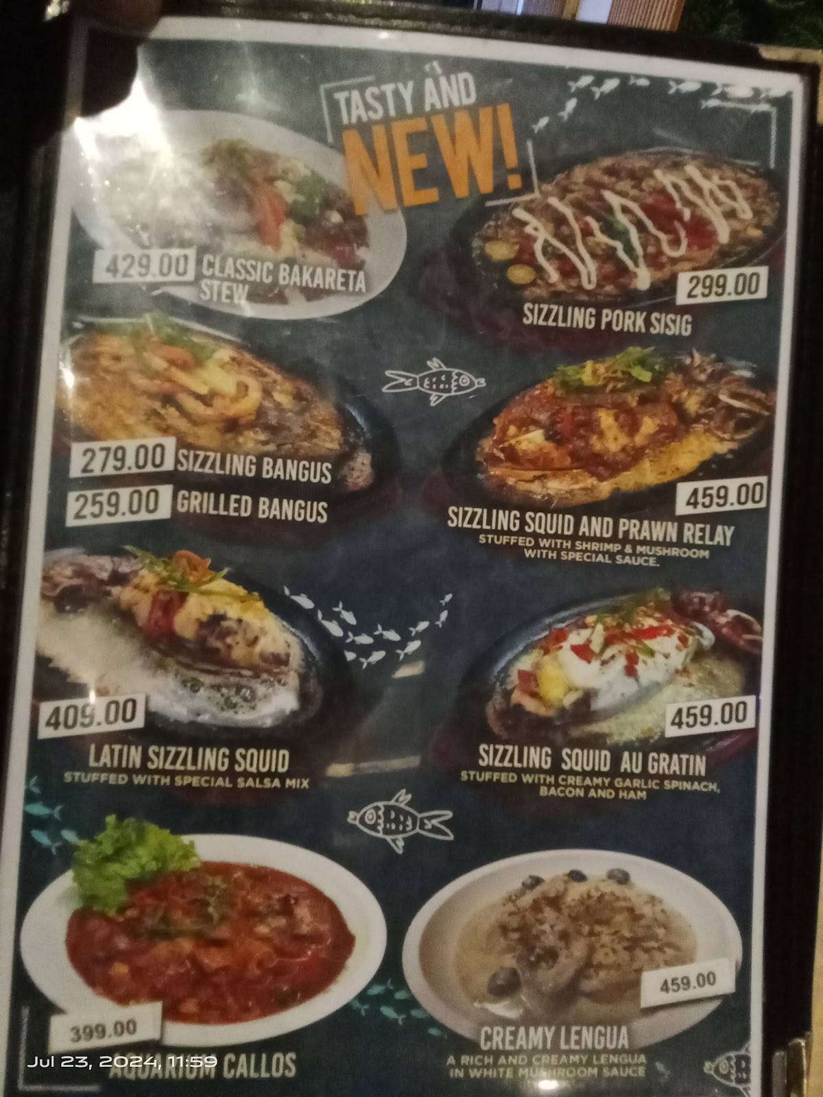 Menu at Aquarium Cafe, Iloilo City