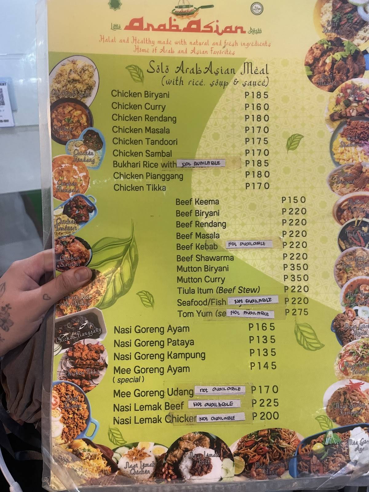Menu at Arab Asian Resto Cafe, Manila