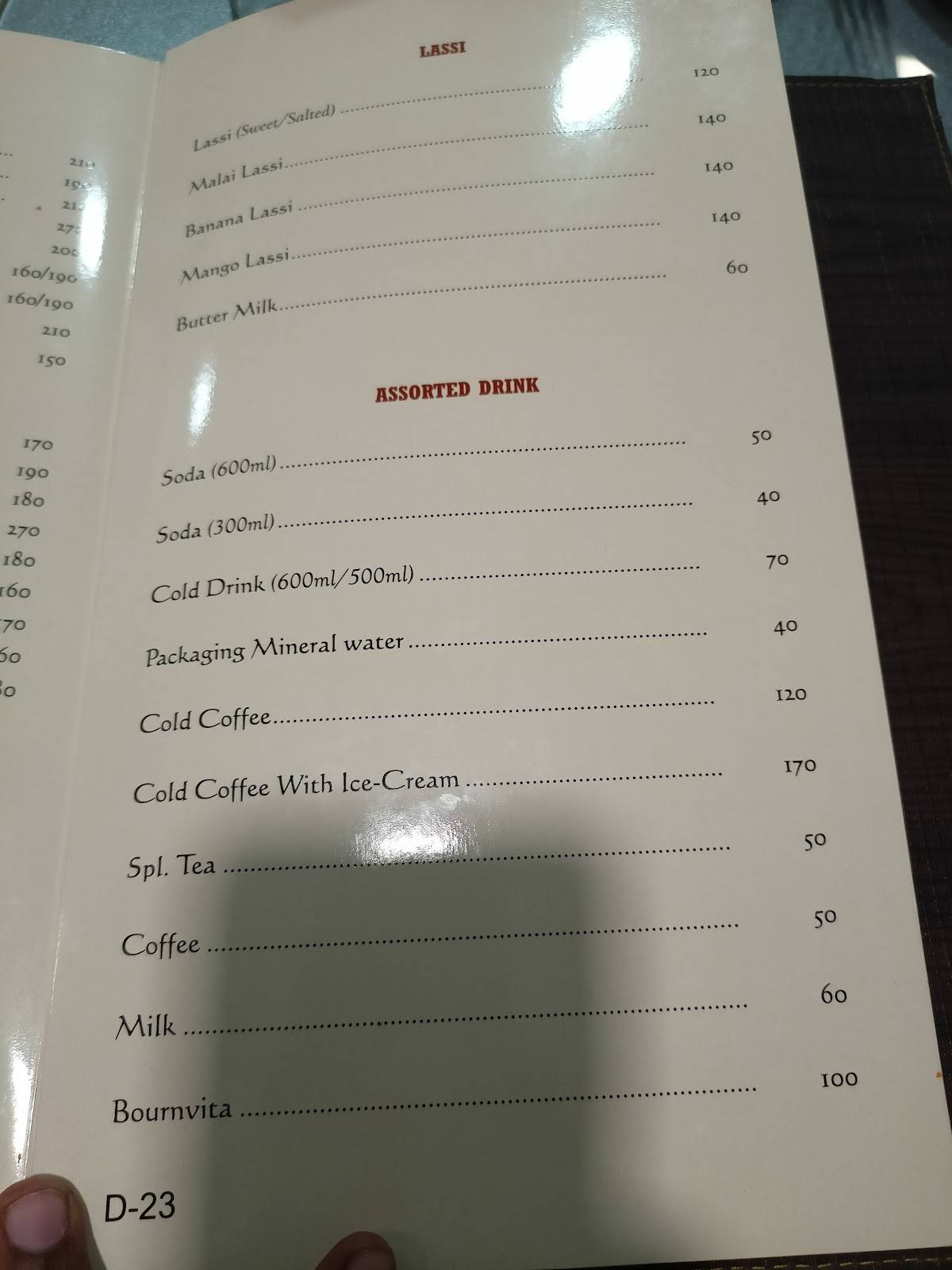 Menu at Arabian restro enroute Daman, Mumbai