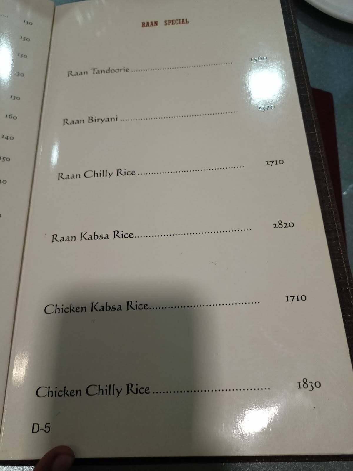 Menu at Arabian restro enroute Daman, Mumbai