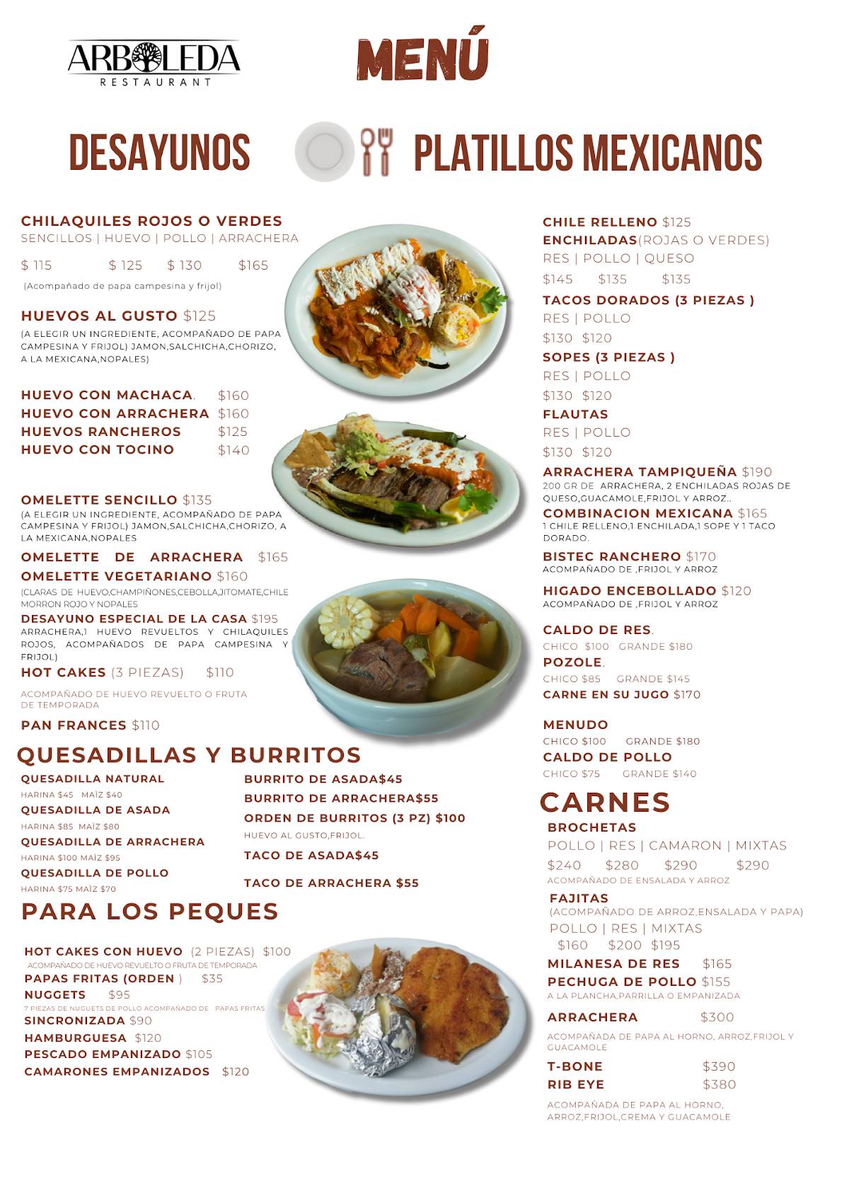 Menu at Arboleda Restaurant, Rosarito
