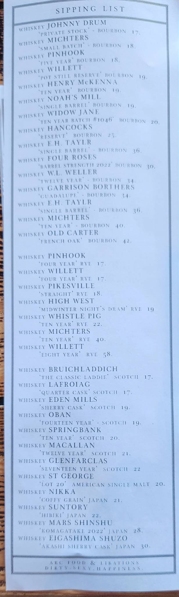 Menu at Arc Food & Libations pub & bar, Costa Mesa