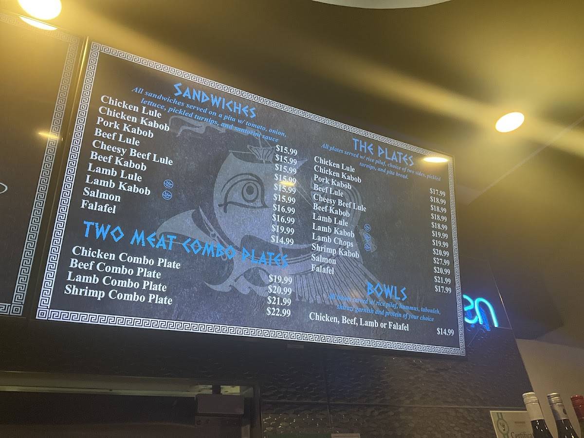 Menu at Argo Mediterranean Grill restaurant, Los Angeles