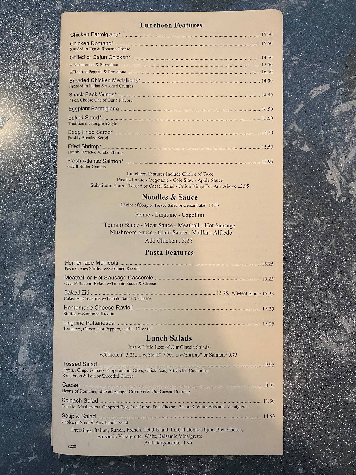 Menu at Armstrong's restaurant, Moon, Thorn Run Rd