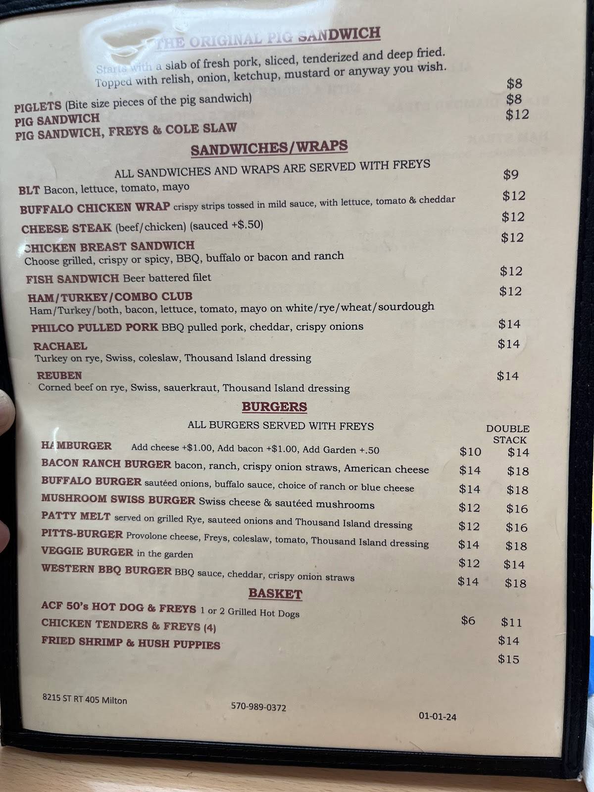 Menu at Arrowhead Bar & Restaurant, Milton