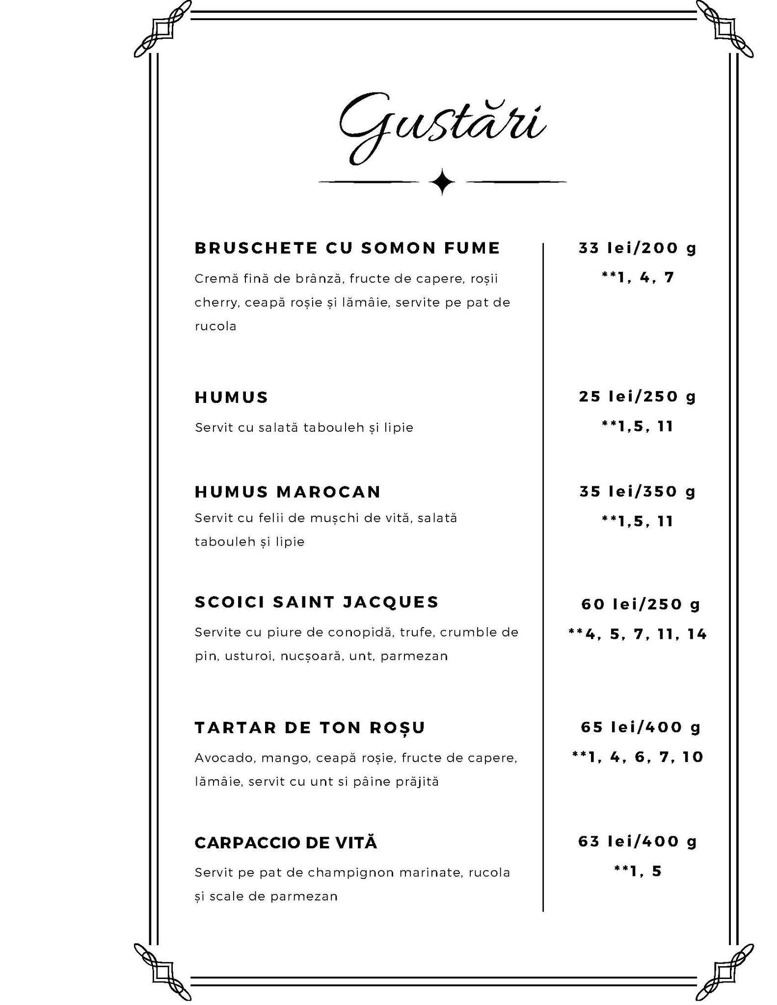 Menu at Arte Restaurant, Codlea