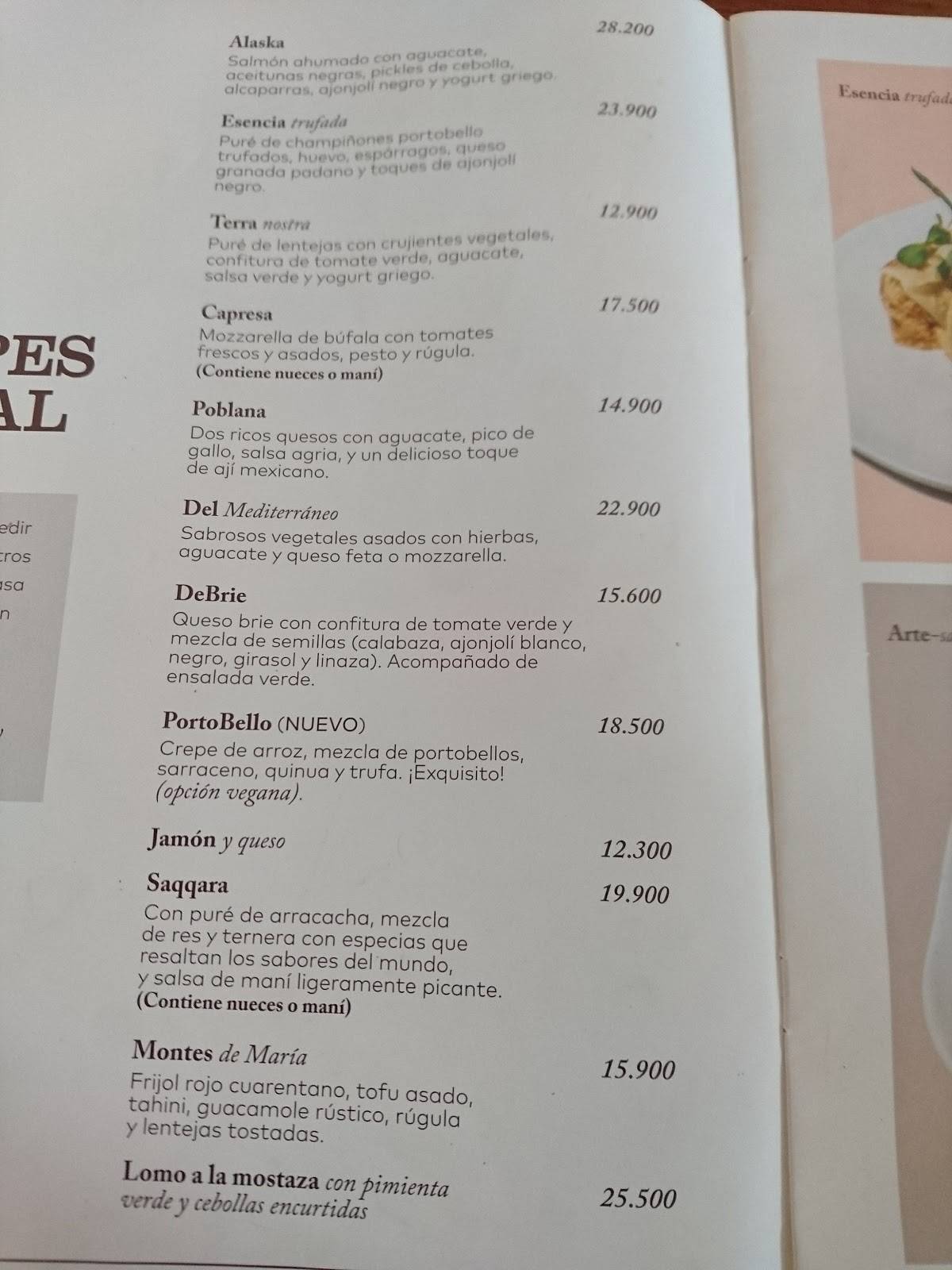 Carta del restaurante Artesano Rosales by Crepes & Waffles, Bogotá, Cra ...