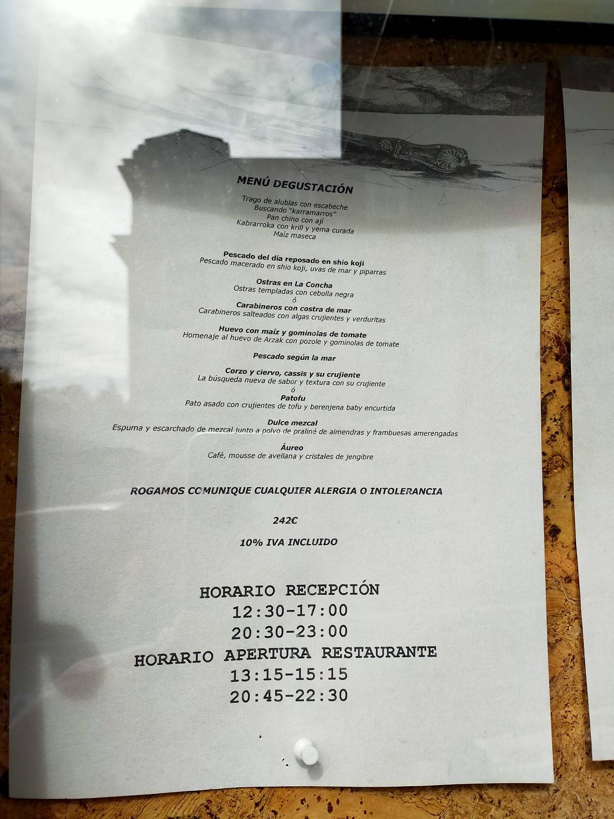 Menu at Arzak restaurant, San Sebastián, Alcalde J. Elosegi Hiribidea