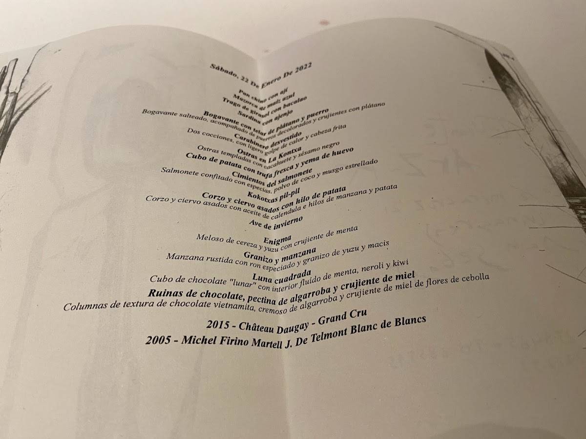 Menu at Arzak restaurant, San Sebastián, Alcalde J. Elosegi Hiribidea