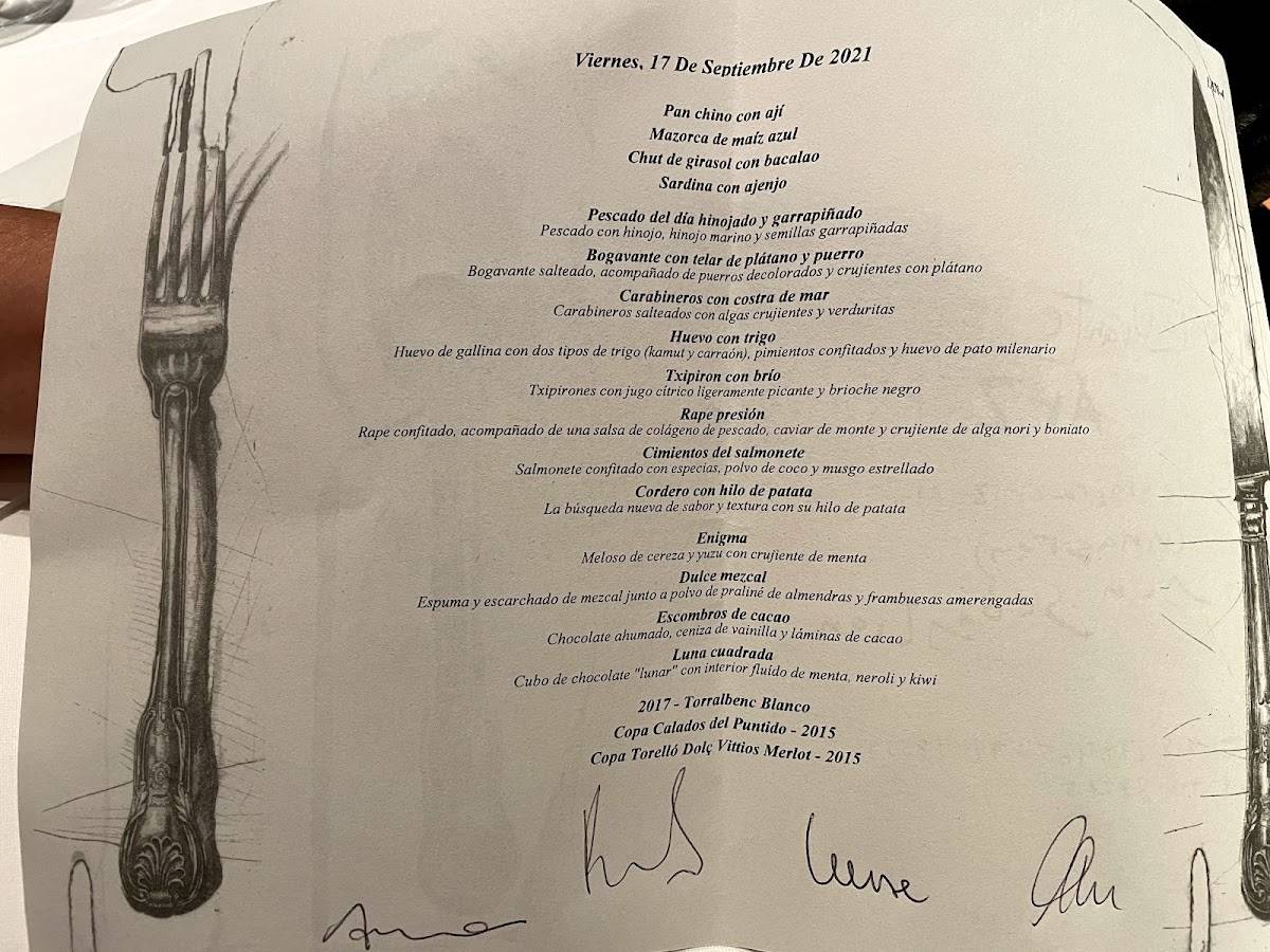 Menu at Arzak restaurant, San Sebastián, Alcalde J. Elosegi Hiribidea
