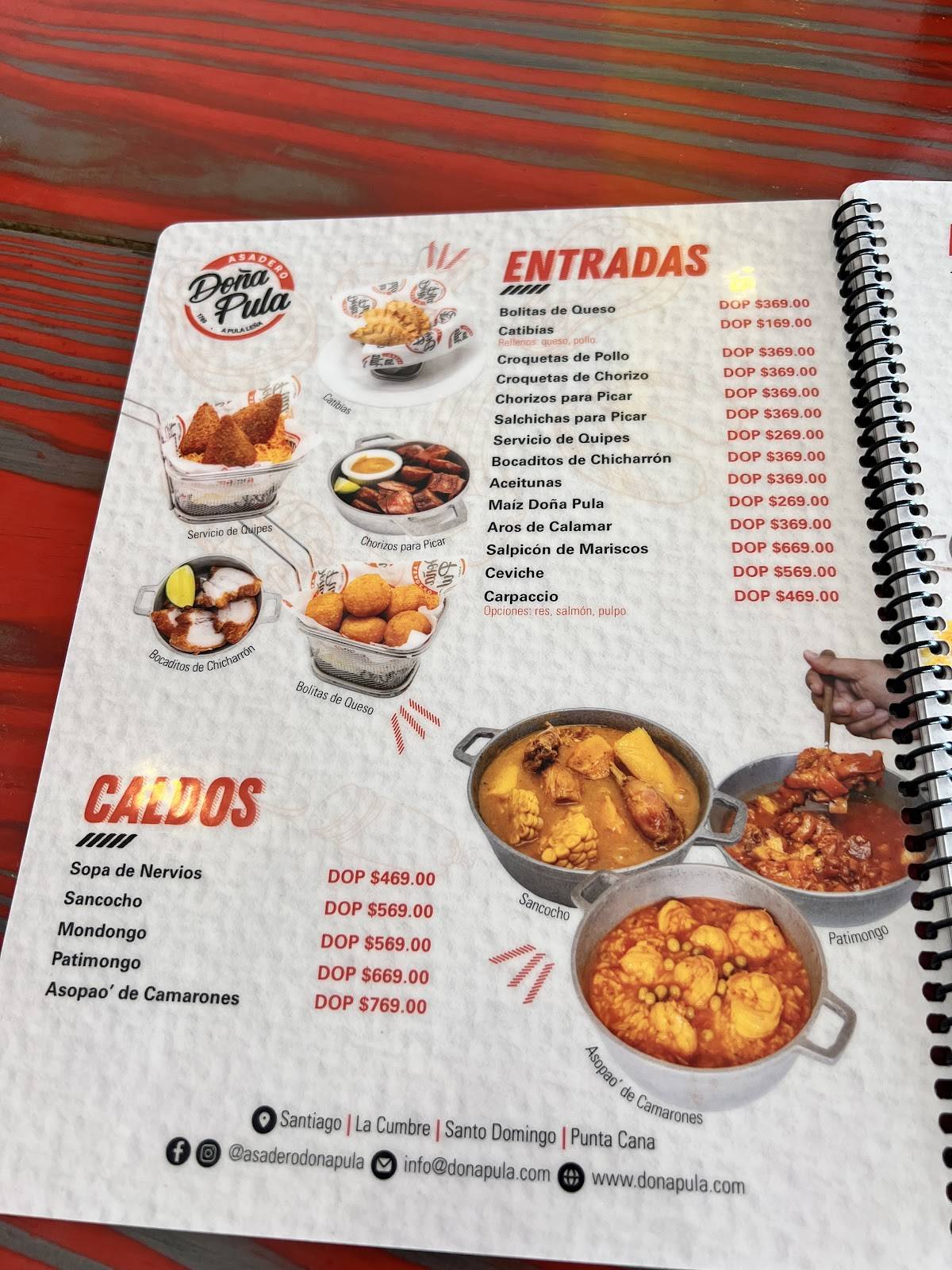 Carta del restaurante Asadero Doña Pula, Punta Cana