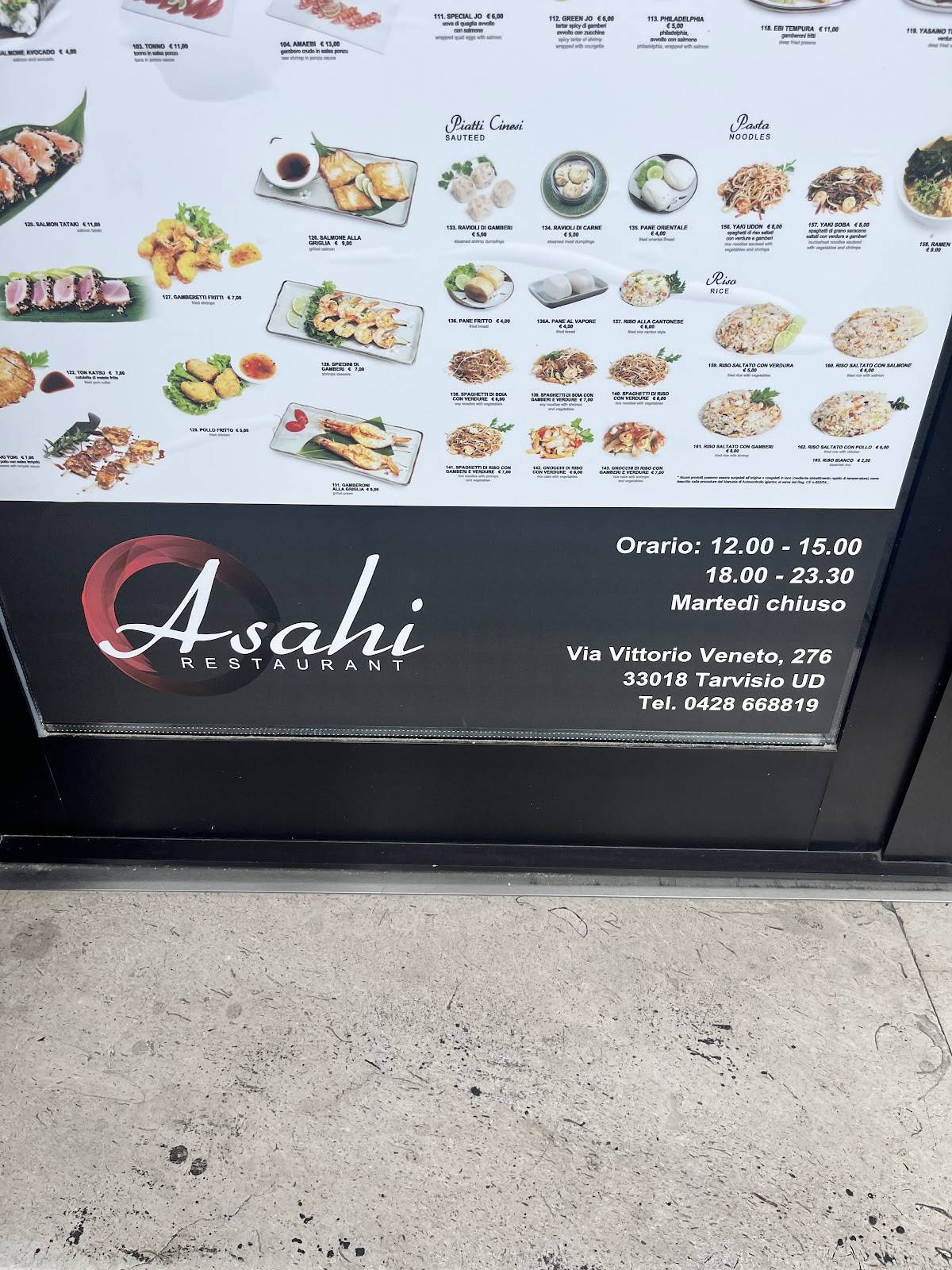 Menu da Asahi restaurant Tarvisio, Tarvisio