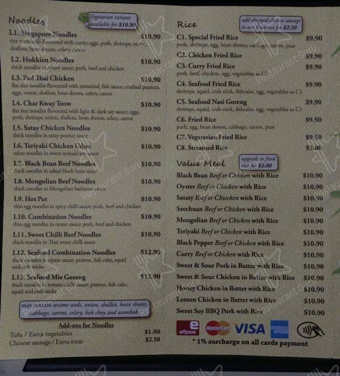 Menu at Bamboo Garden fast food, Ascot Vale