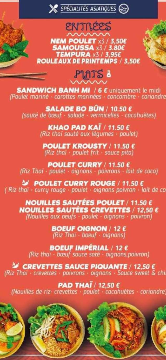 Menu au Asean's Food restaurant, Châtellerault