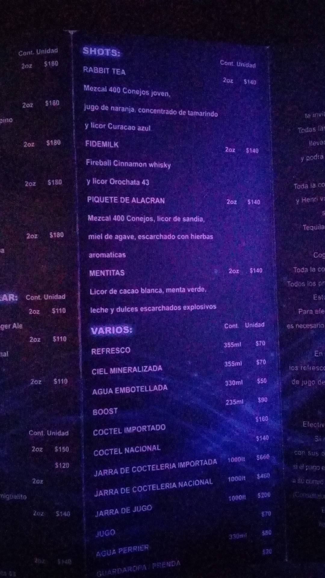 Carta de Asha Bar, Ciudad de México