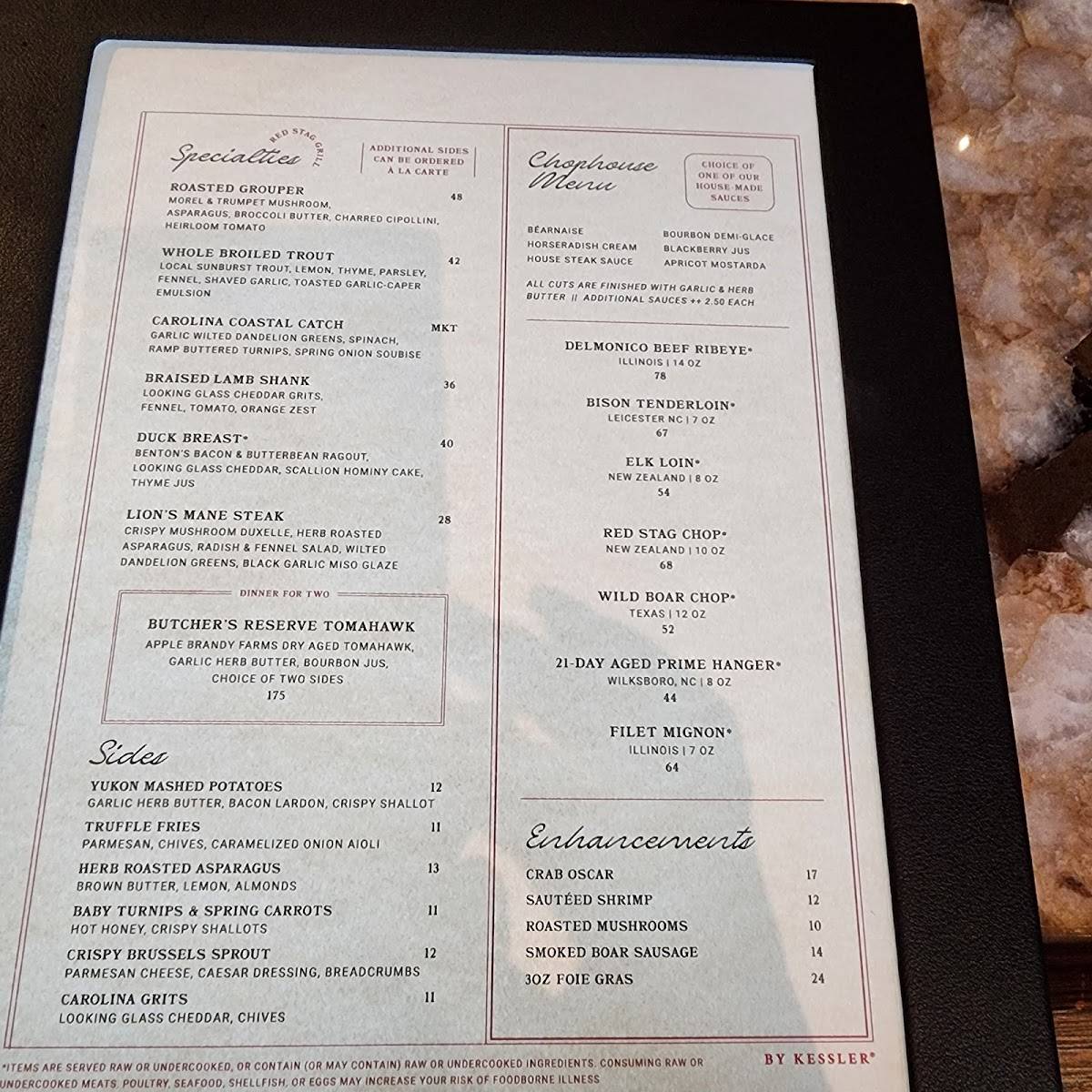 Menu at Red Stag Grill restaurant, Asheville