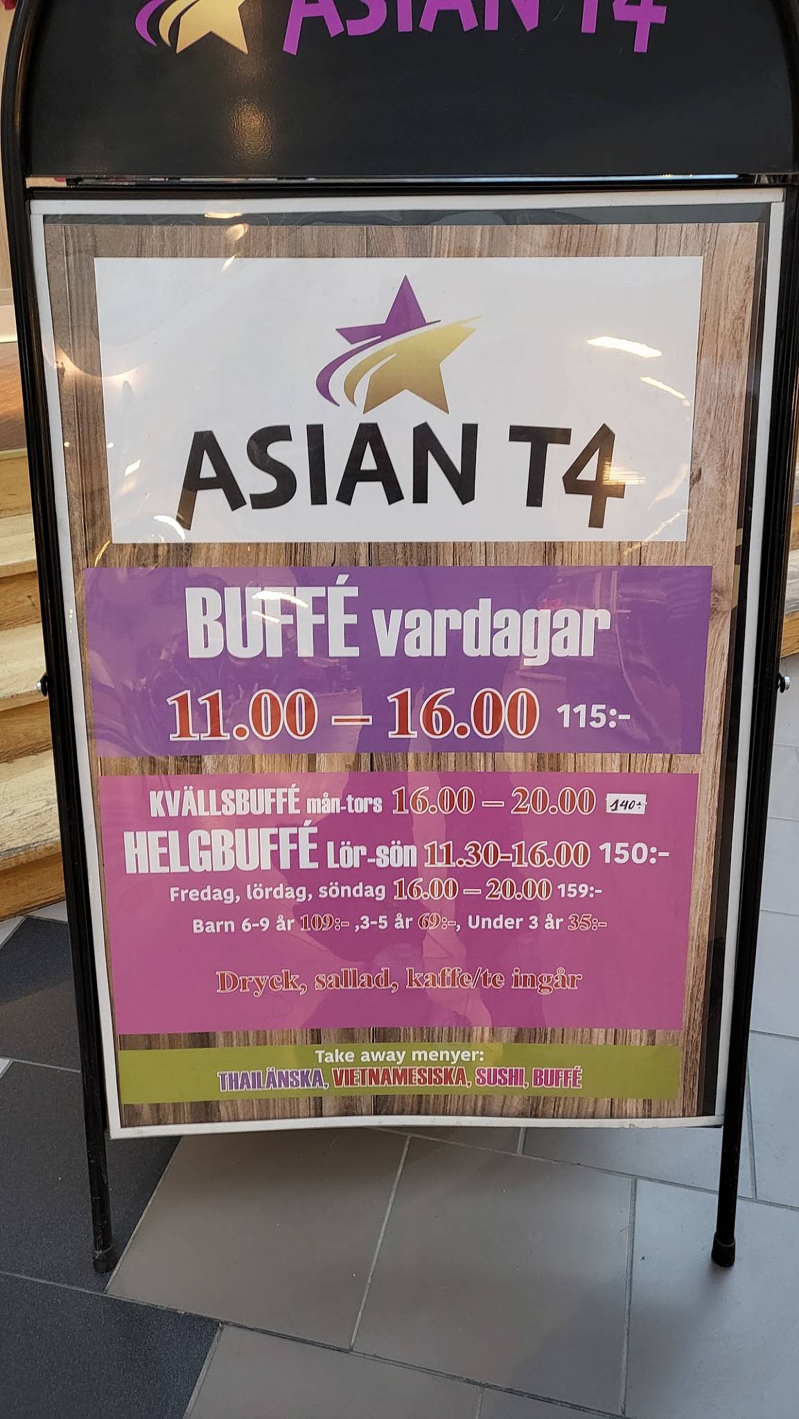Menu at Asian T4 restaurant, Örebro