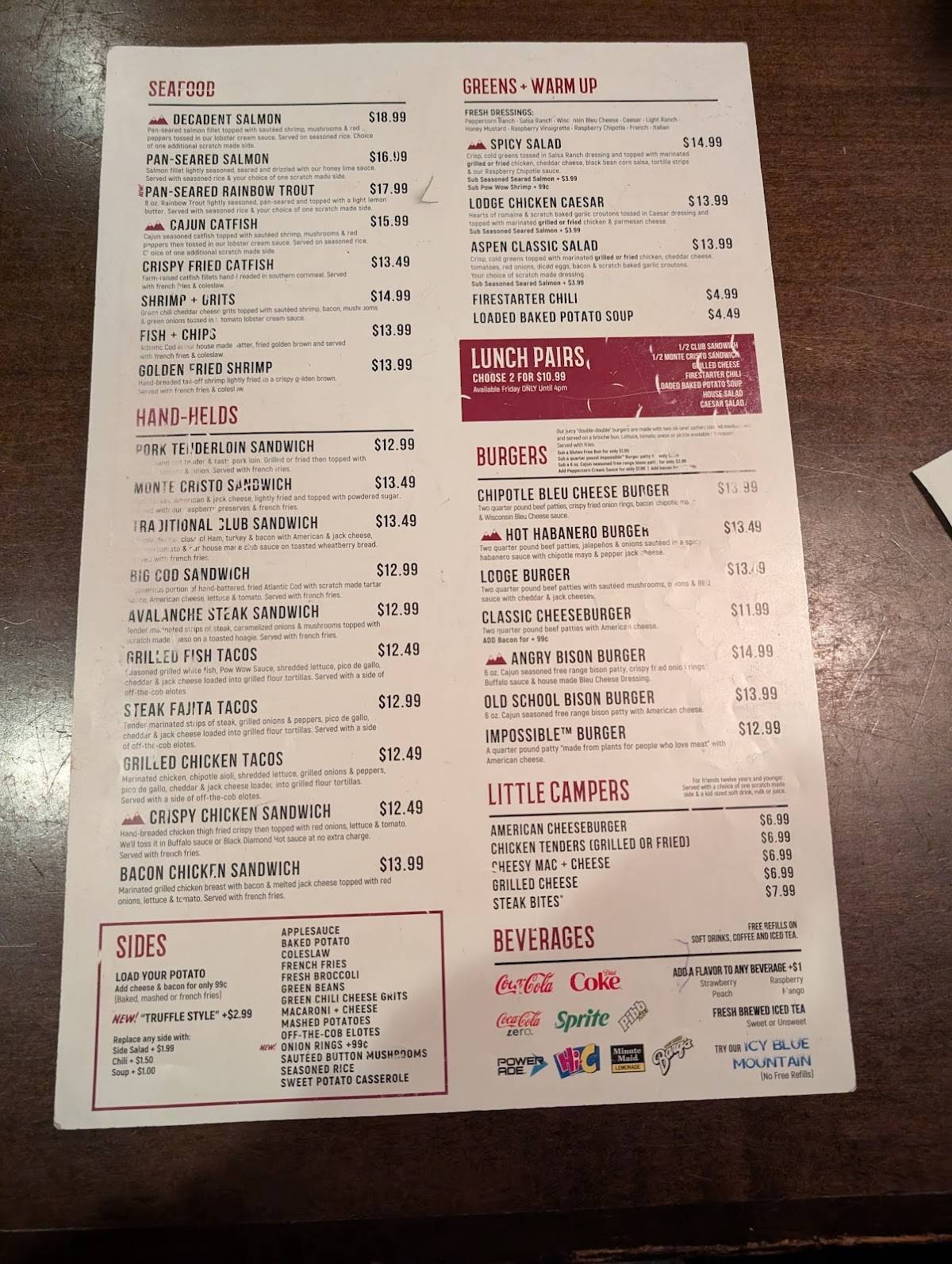 Menu at Aspen Creek Grill steakhouse, Noblesville