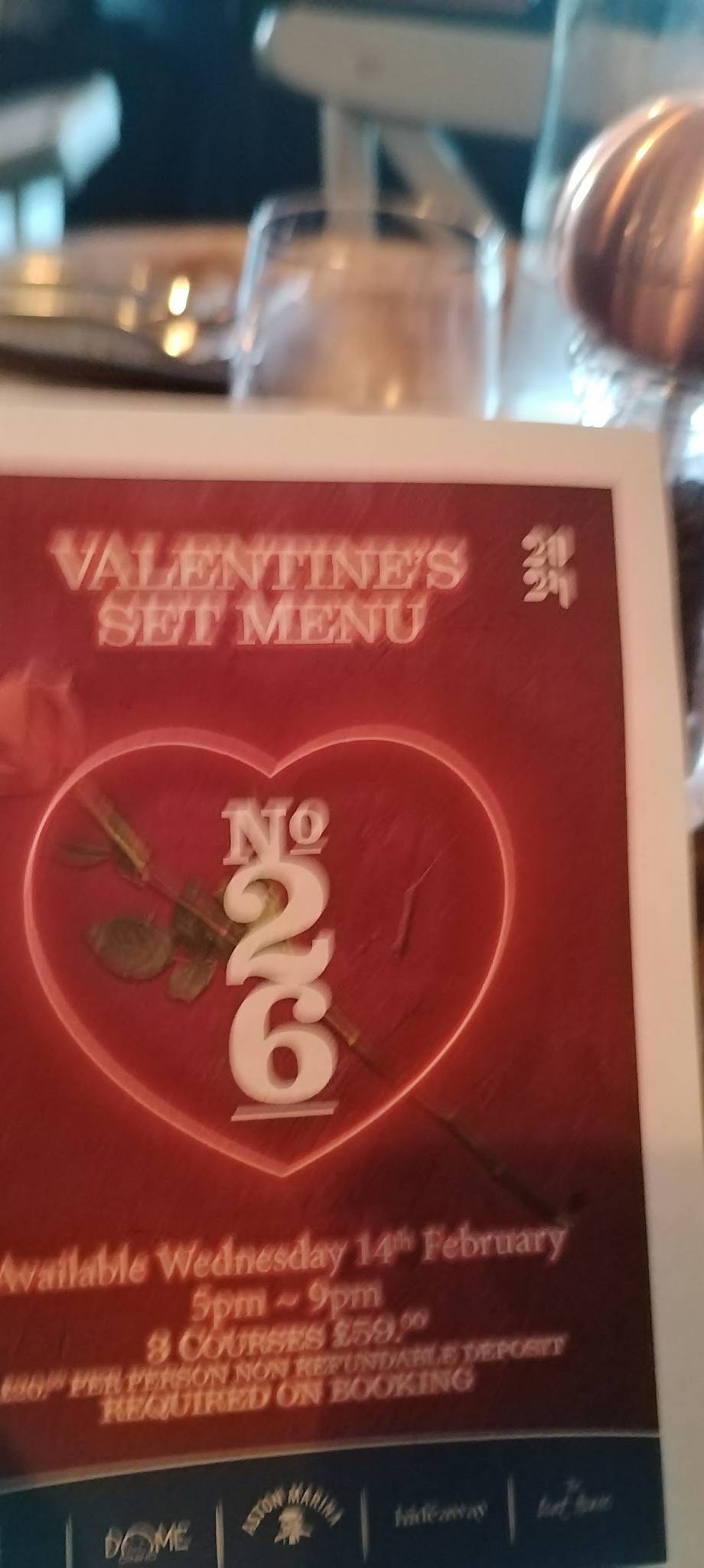 Menu at Aston Marina restaurant, Stone, Lichfield Road