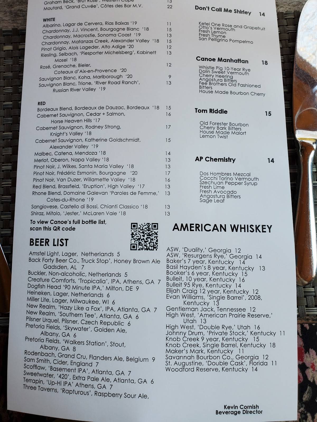 Menu at Canoe restaurant, Atlanta, Paces Ferry Rd SE