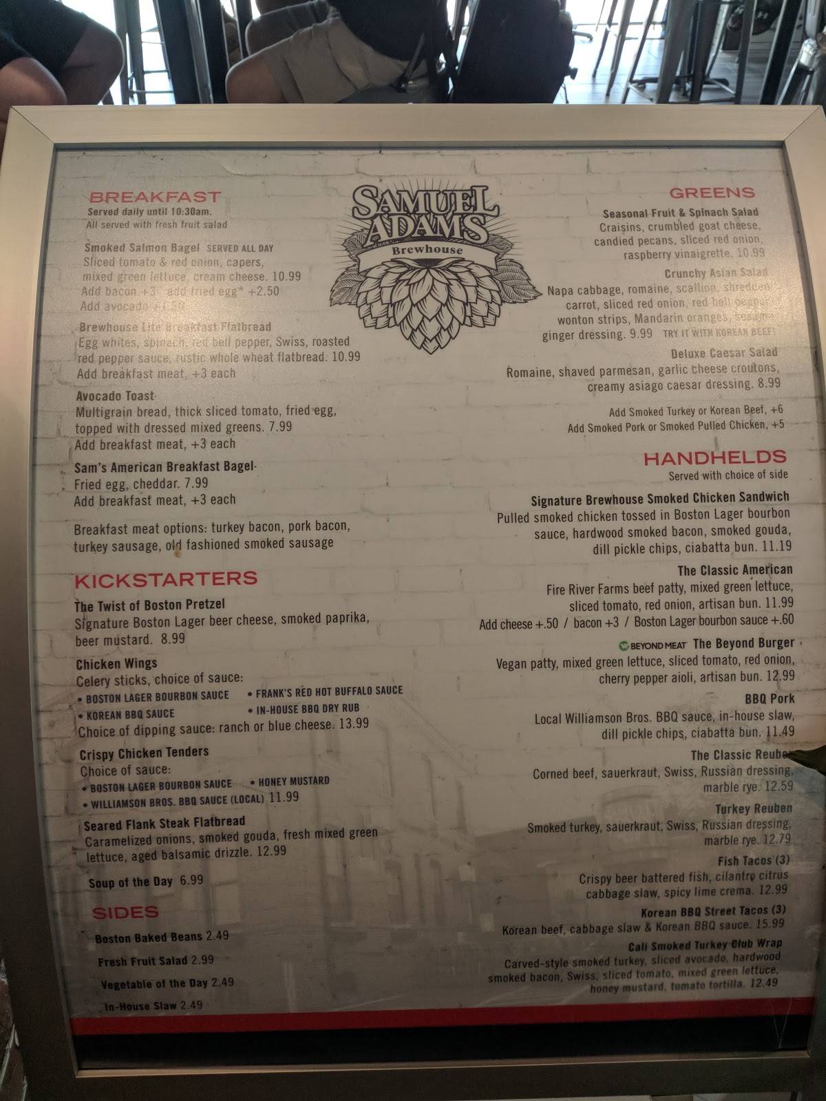 Menu at Sam Adams Atlanta Brew House pub & bar, Atlanta, Hartsfield ...