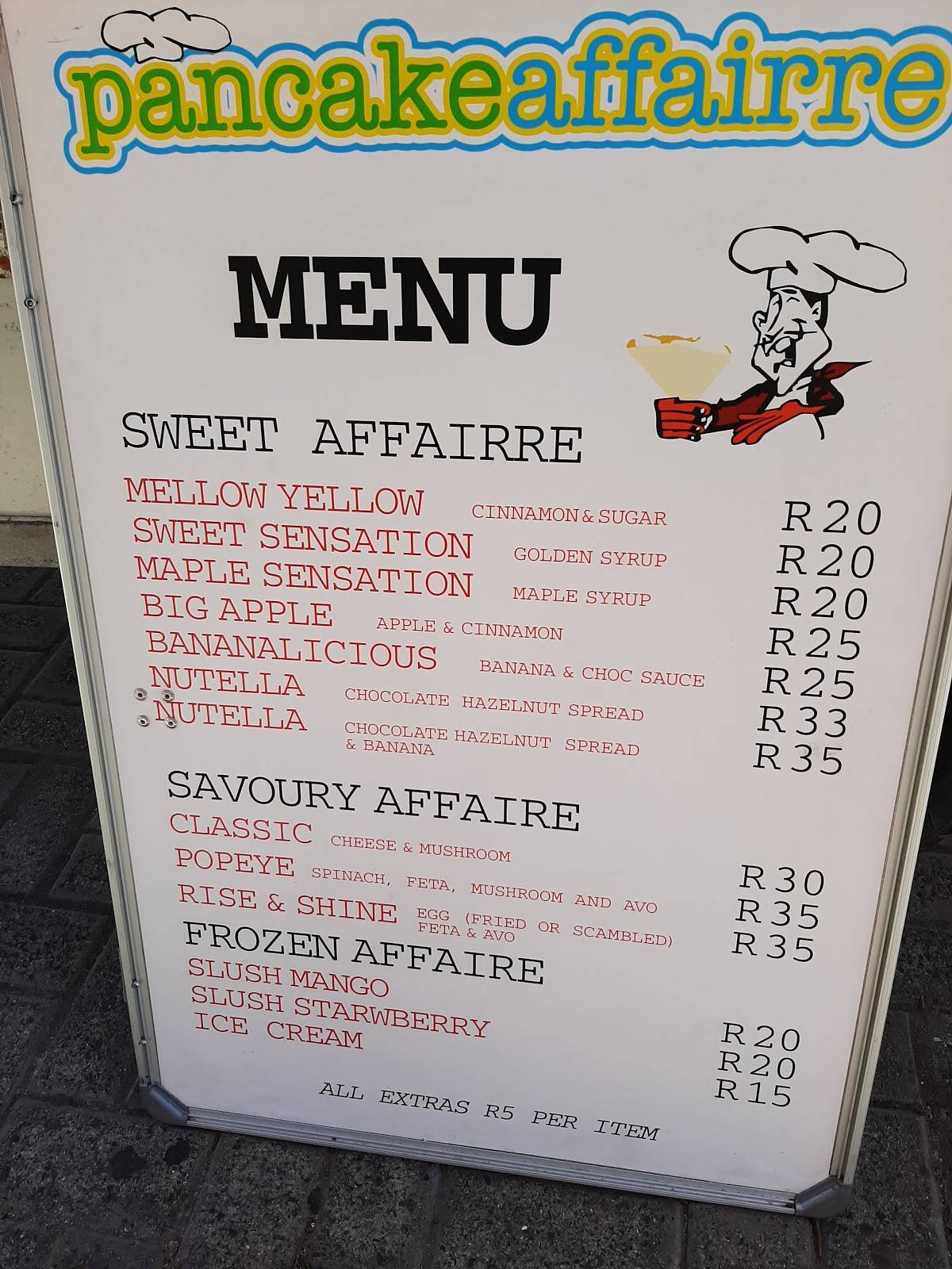 Menu at Atlantic Express Train Restaurant, Cape Town