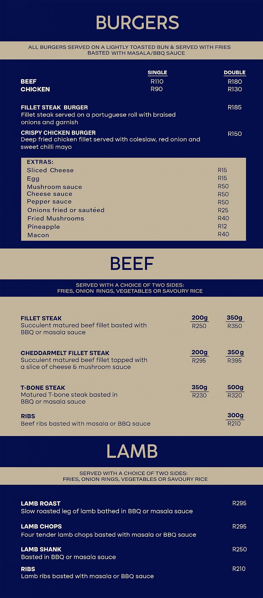 Menu at Atlantic Express Train Restaurant, Cape Town