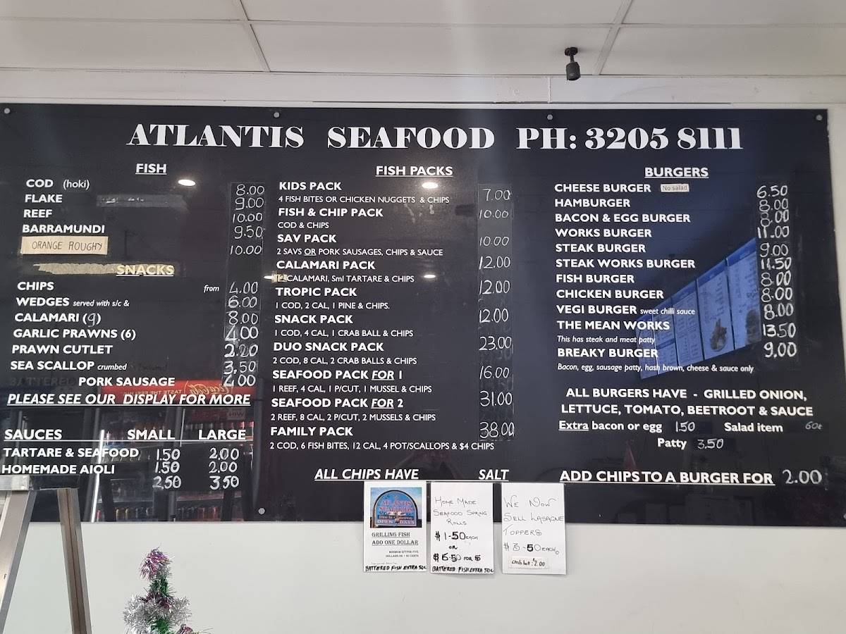Menu at Atlantis seafood fast food, Strathpine
