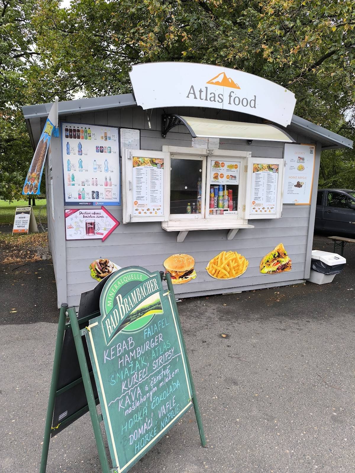 Menu at Atlas food restaurant, Lidice, parkoviště u Památníku