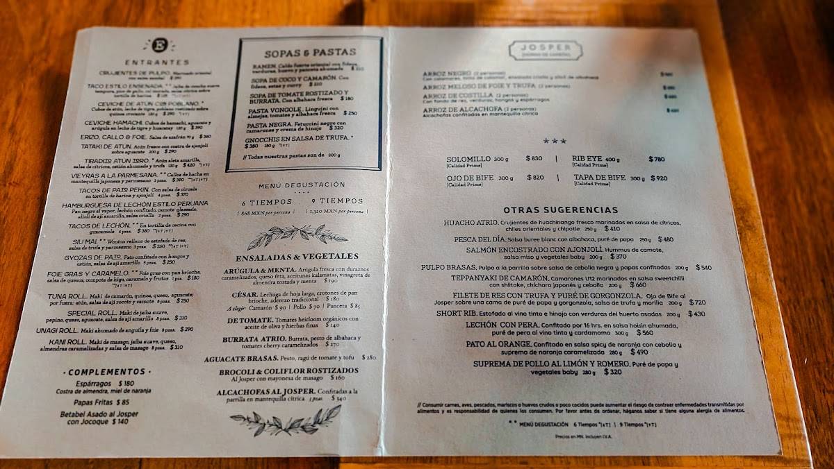 Menu at Atrio Restaurant, San Miguel de Allende