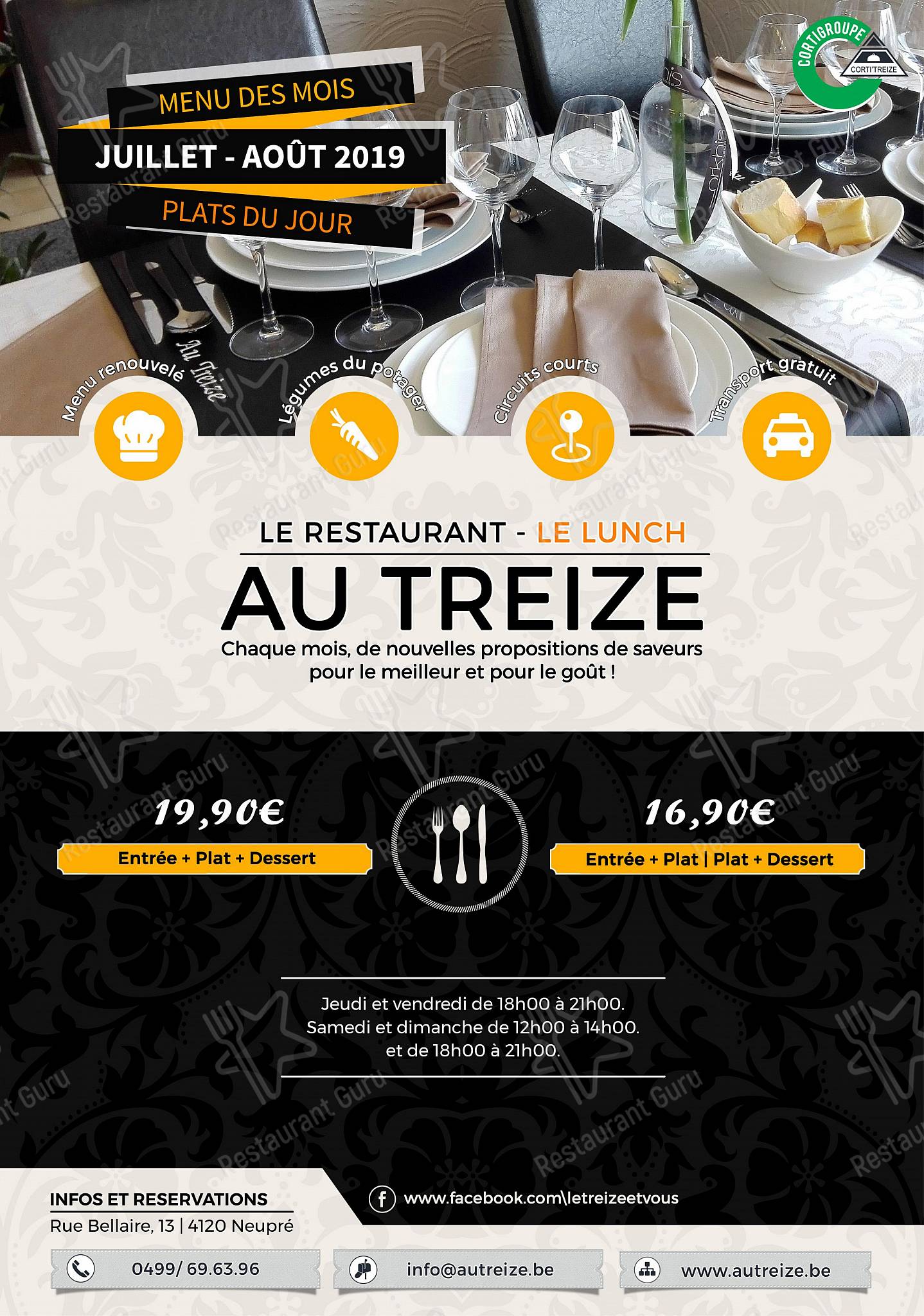 Menu au Au Treize, Neupré