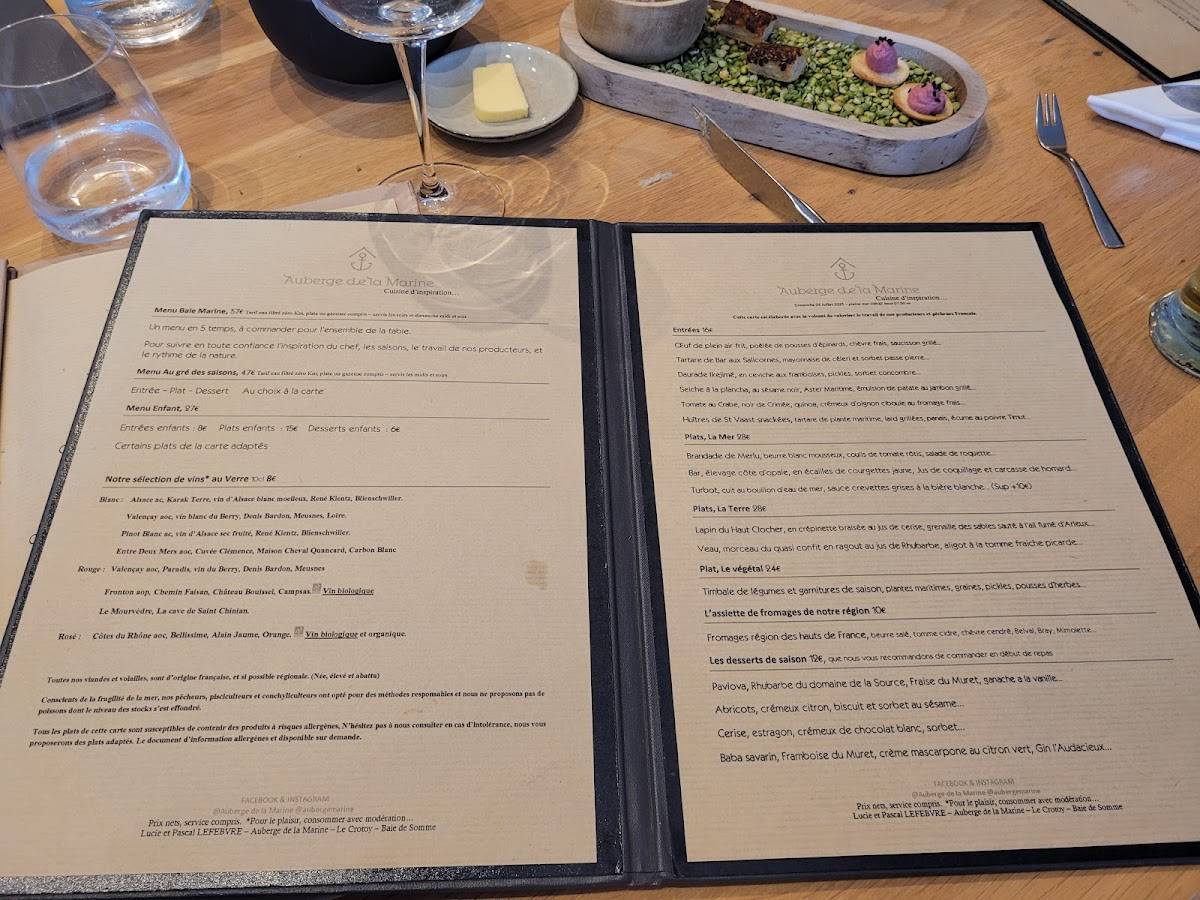 Menu au Auberge de la Marine restaurant, Le Crotoy