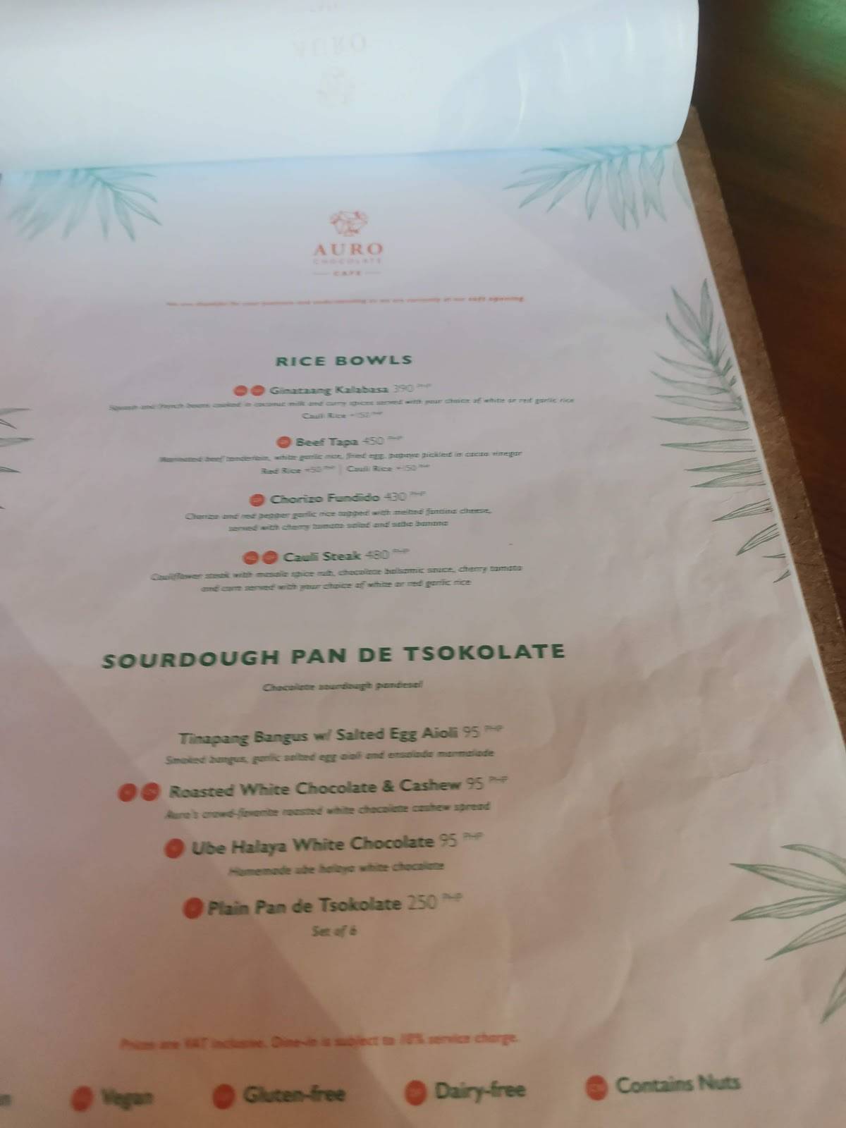 Menu at Auro Chocolate Cafe - BGC Flagship, Taguig