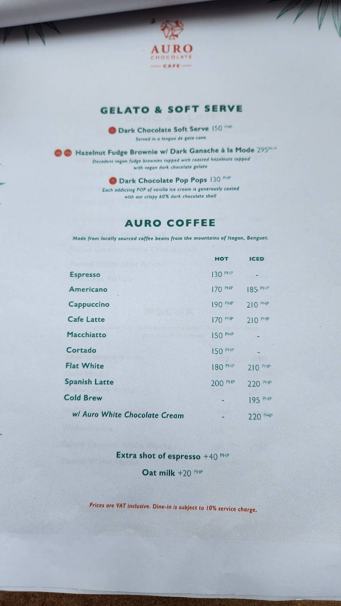Menu at Auro Chocolate Cafe - BGC Flagship, Taguig