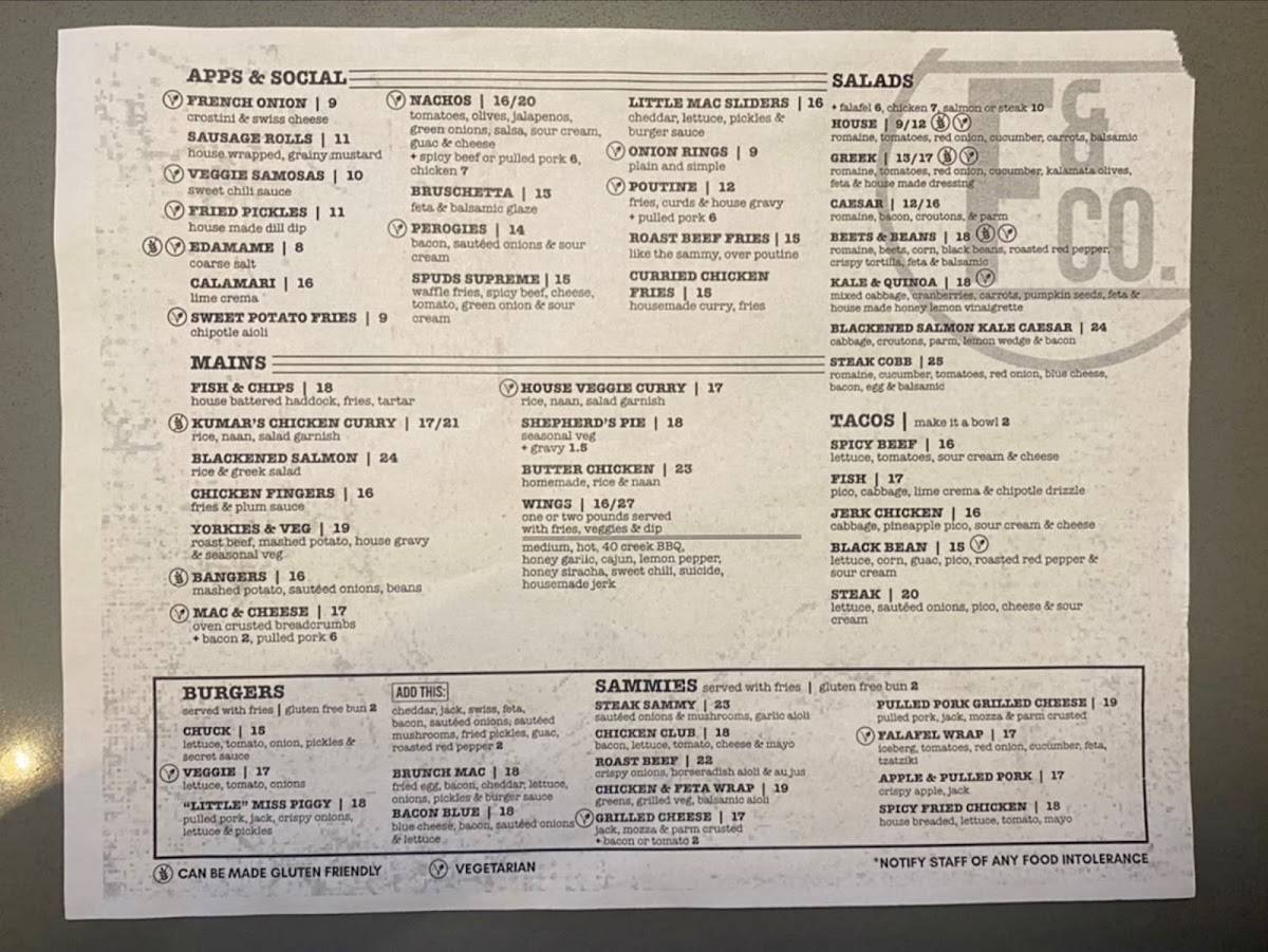 Menu at Filly & Co pub & bar, Aurora