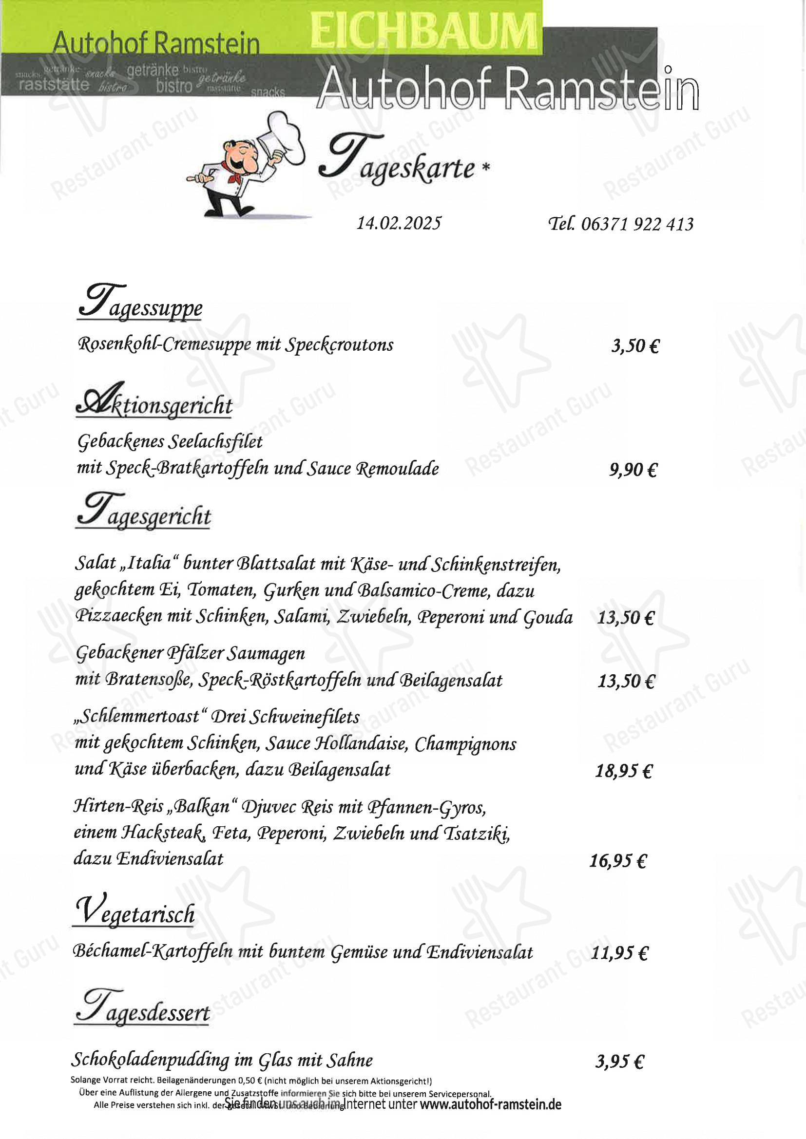 Speisekarte von Autohof Ramstein restaurant, Ramstein-Miesenbach