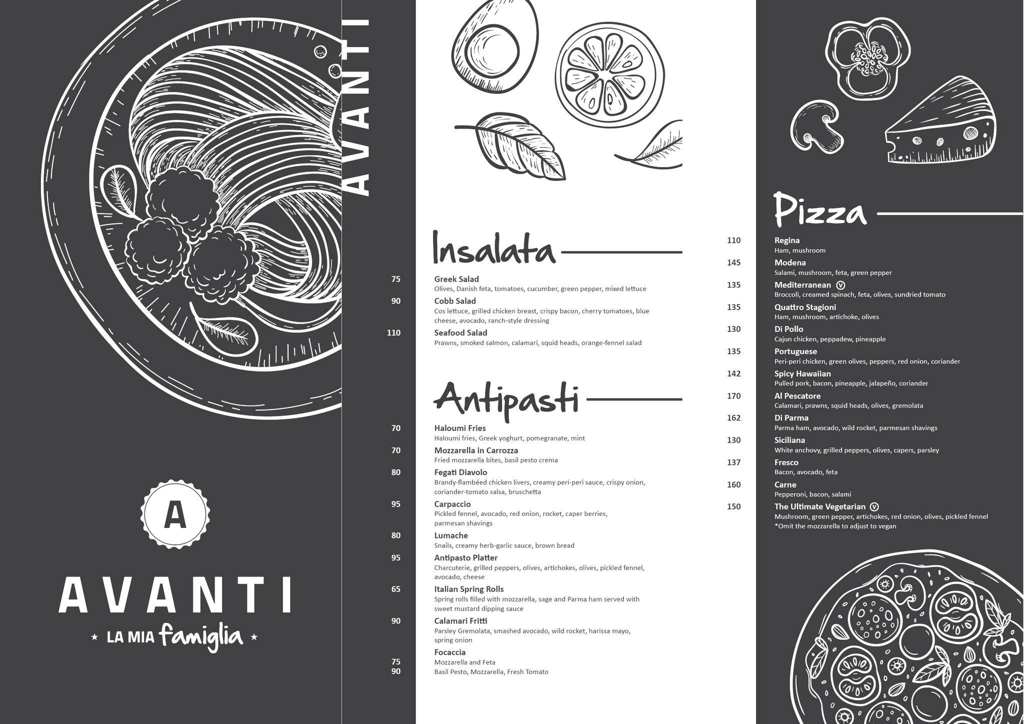 Menu at Avanti Restaurant, Bloemfontein, Woodlands Boulevard