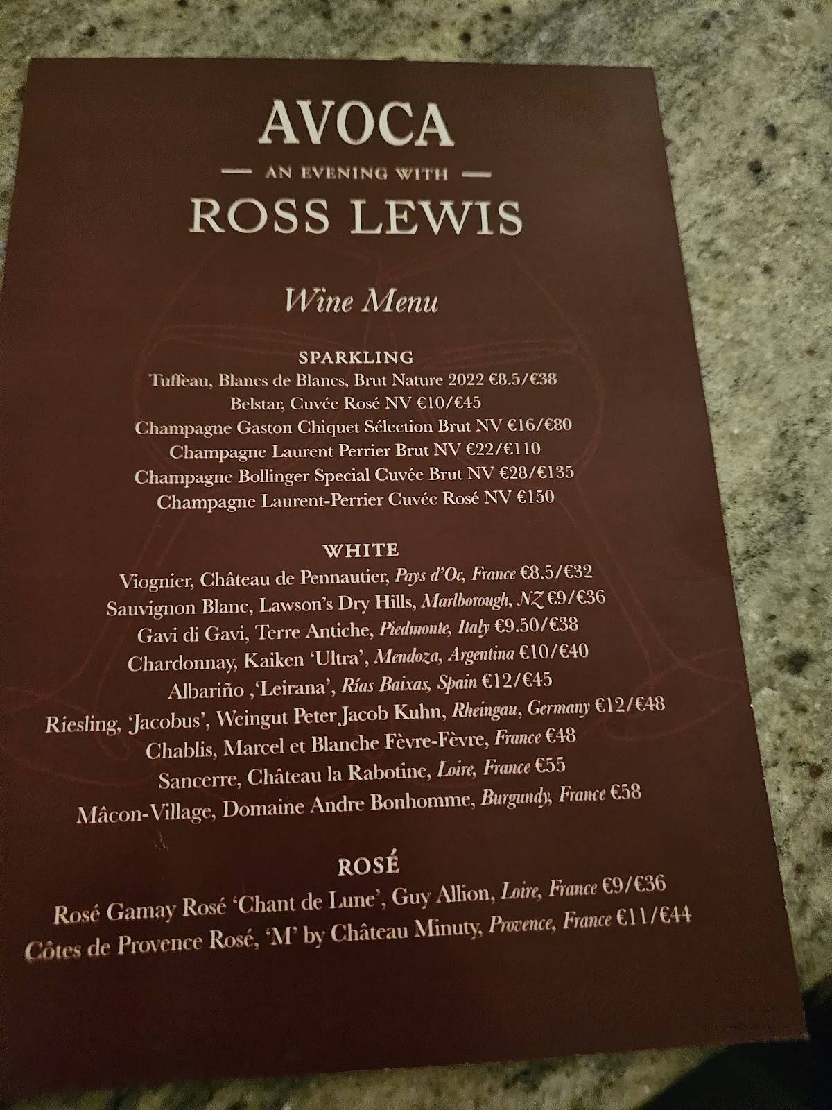 Menu at Avoca Fern House Cafe, Kilmacanoge