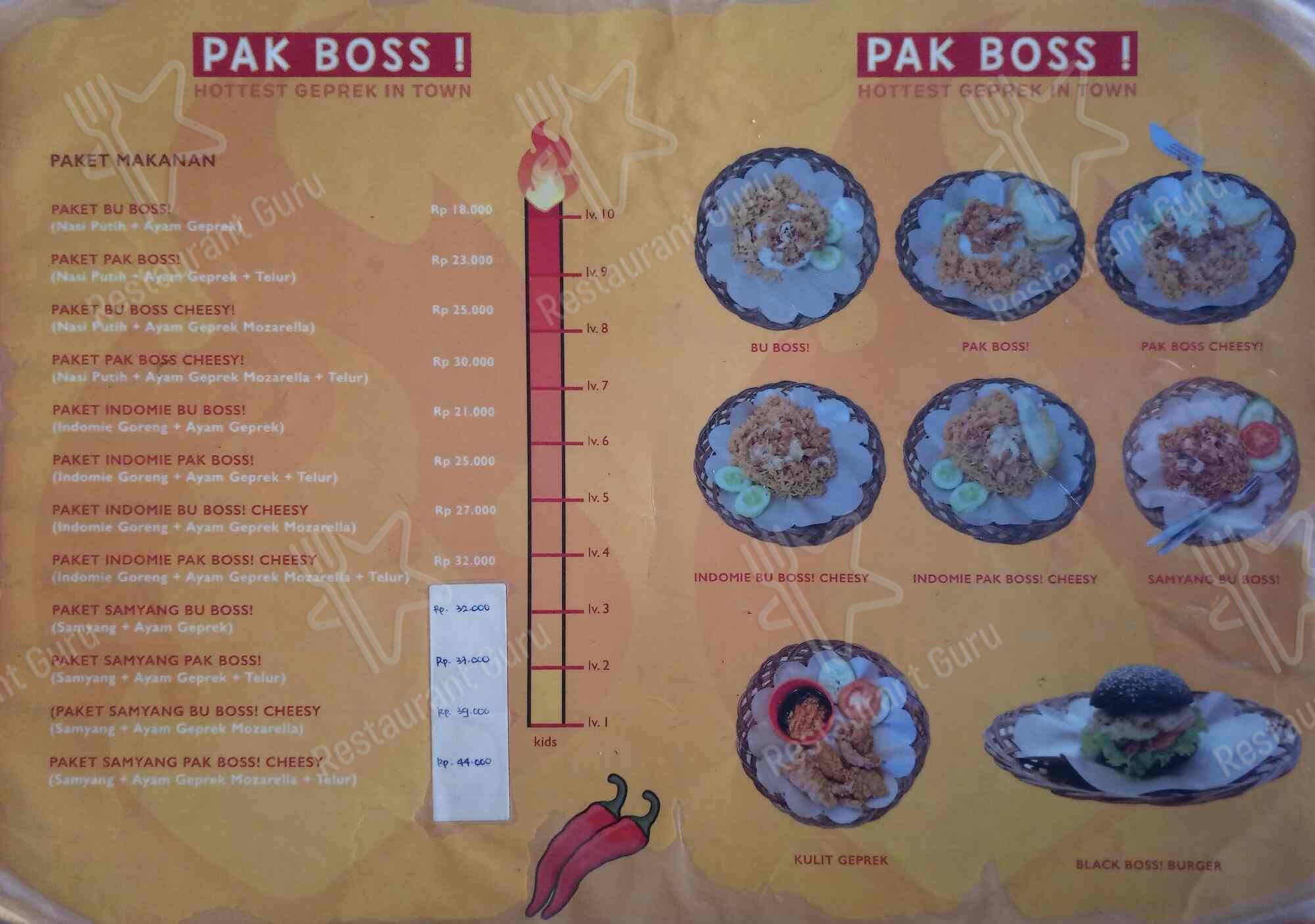 Carta del restaurante Ayam Geprek Pak Boss, West Jakarta, Blok C2