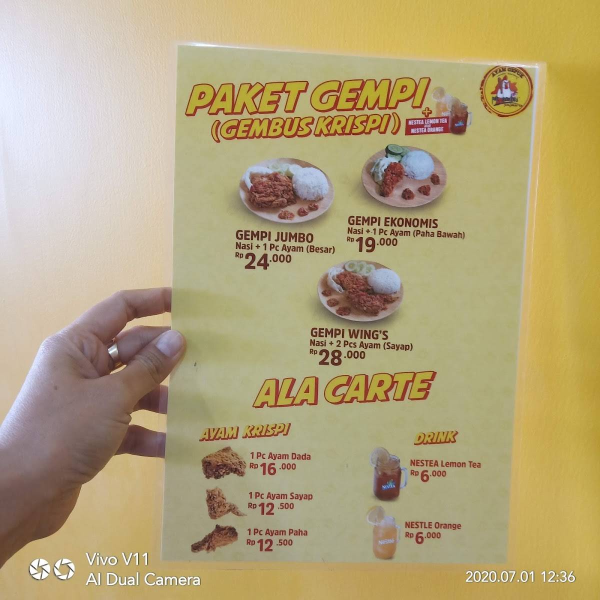 Carta del restaurante Ayam Gepuk Pak Gembus Kerobokan, Mengwi