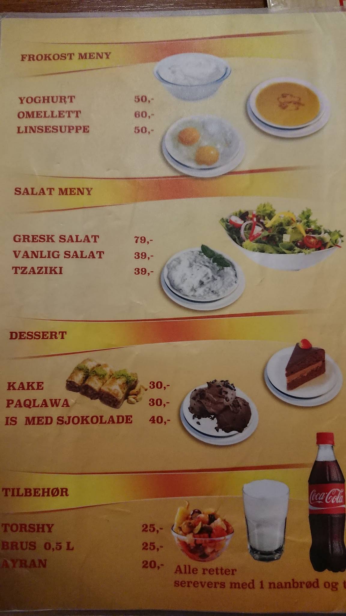 Menu at Azadi Restaurant, Oslo