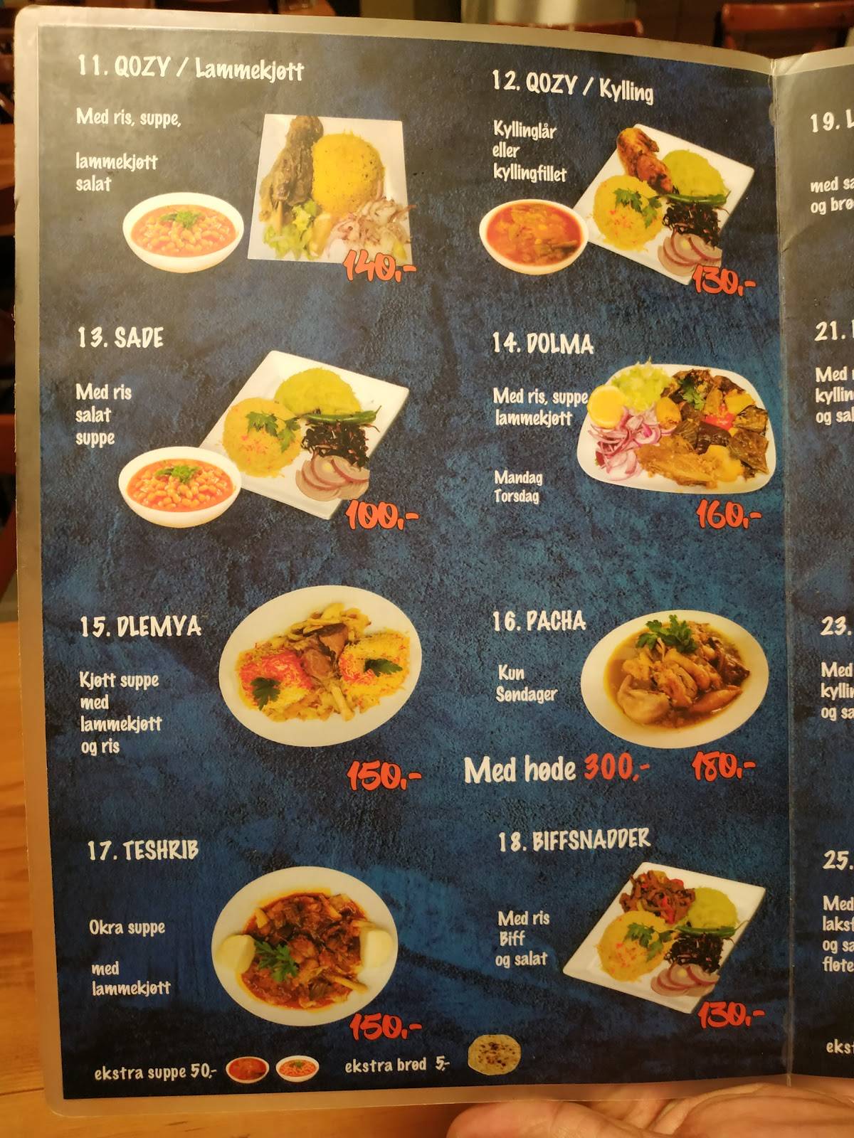 Menu at Azadi Restaurant, Oslo