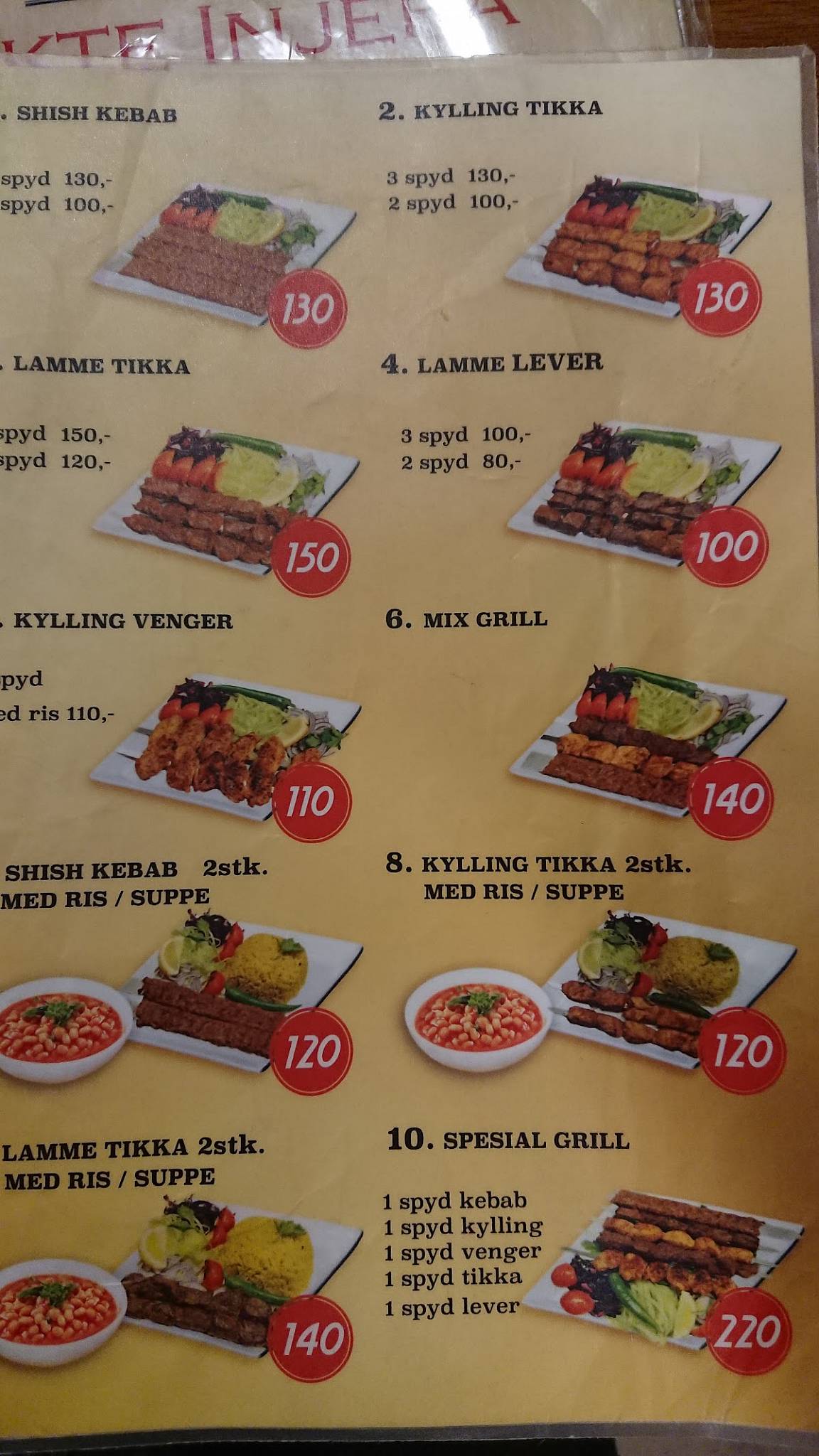 Carta de Azadi Restaurant, Oslo